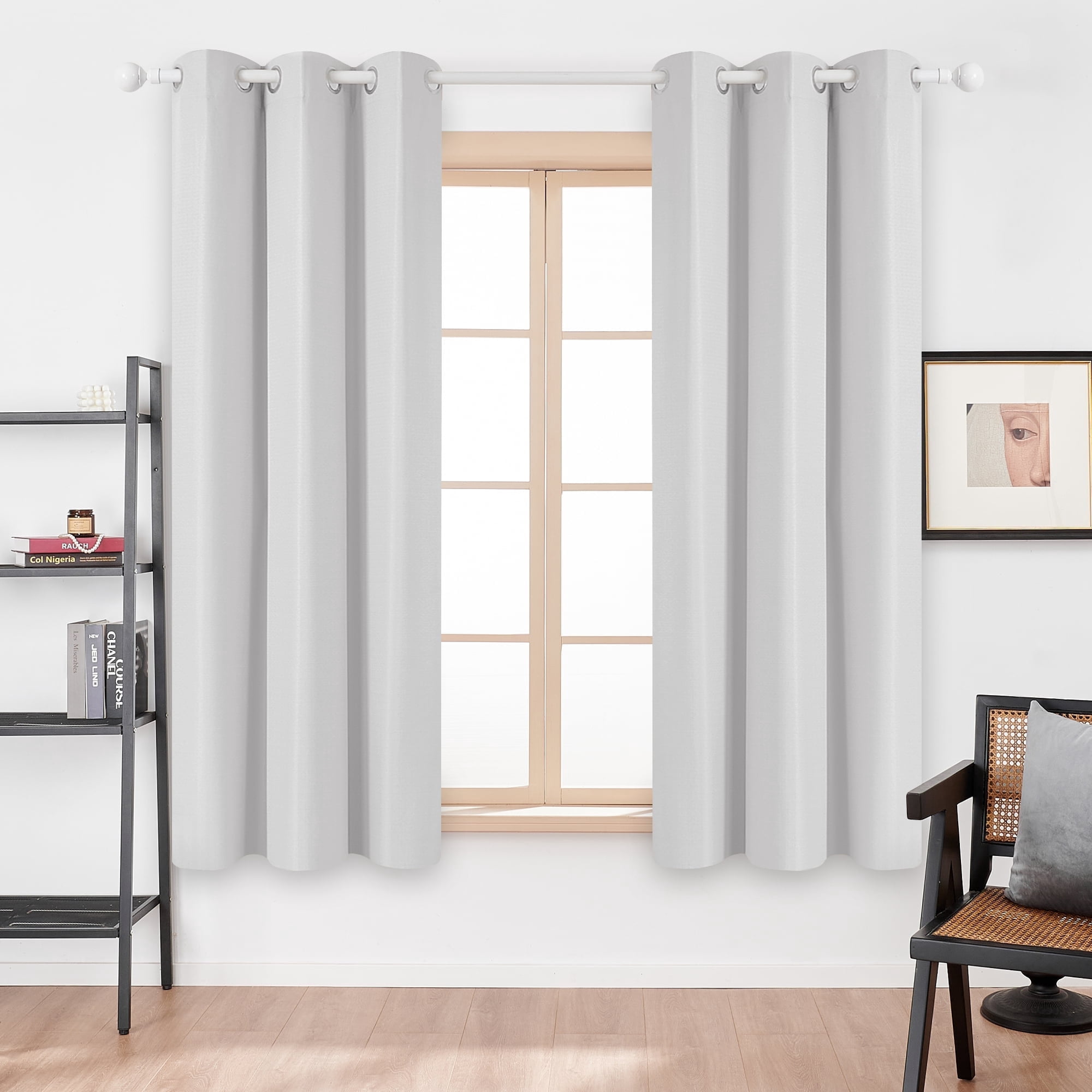 ZOPZO 100% Blackout Linen-Texture Solid Grommet White Curtains, Energy ...