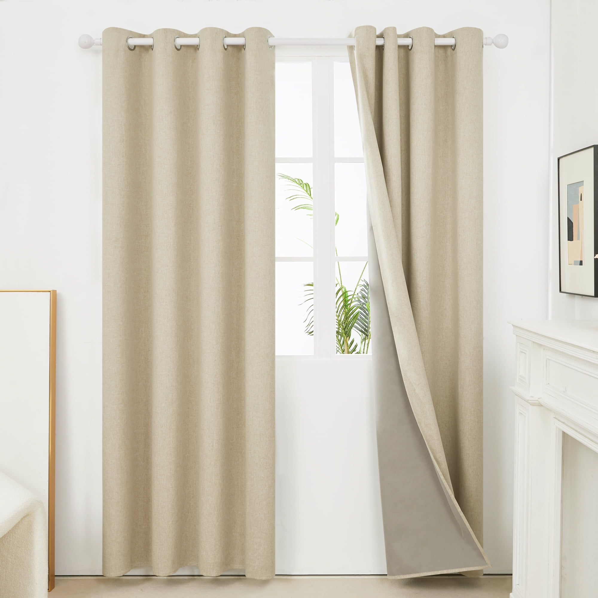 ZOPZO 52W x 84L Faux Linen 100% Blackout Curtains，2 Panels，Thermal ...