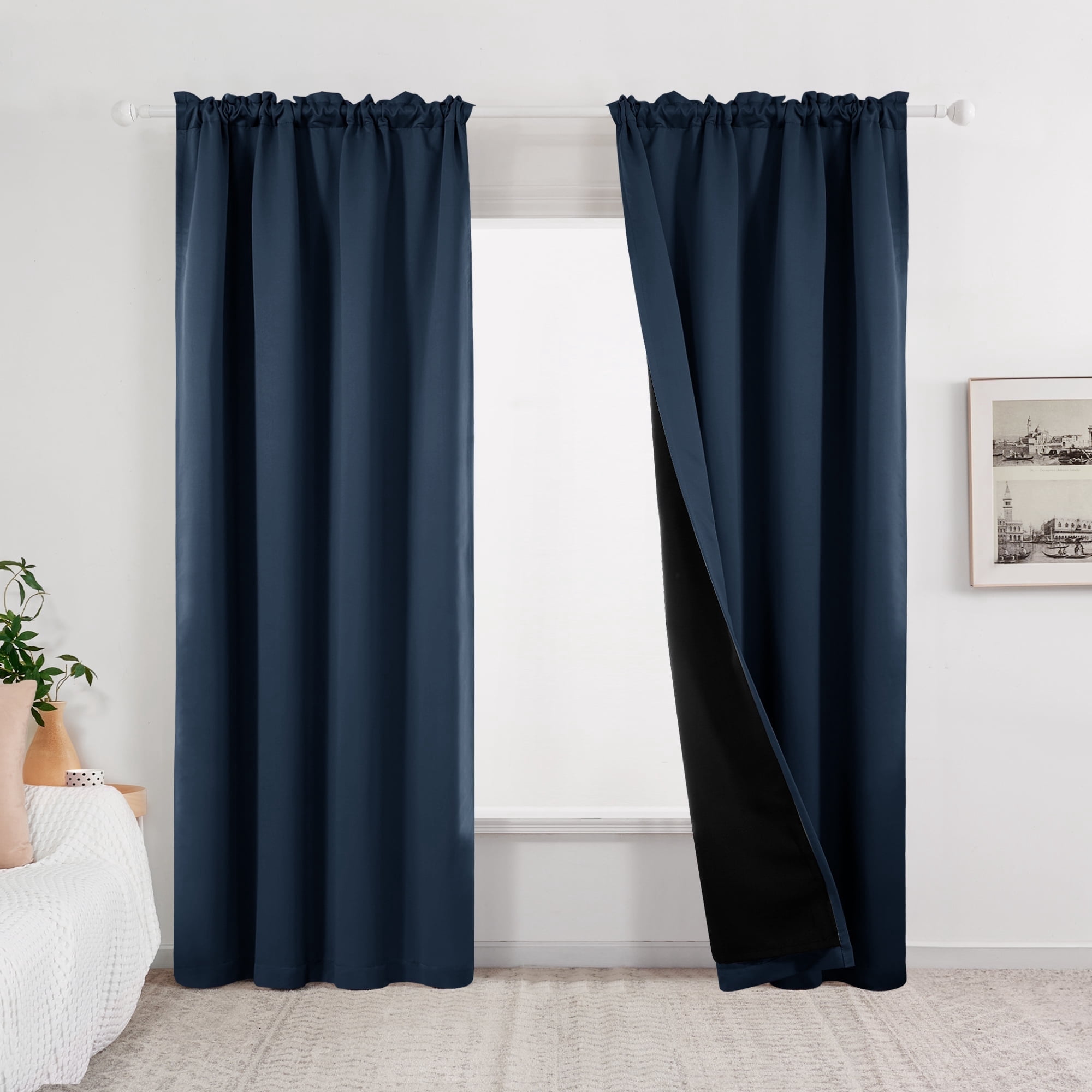 ZOPZO 100% Blackout Curtains, Thermal Insulated, Navy Blue, 52W x 63L ...