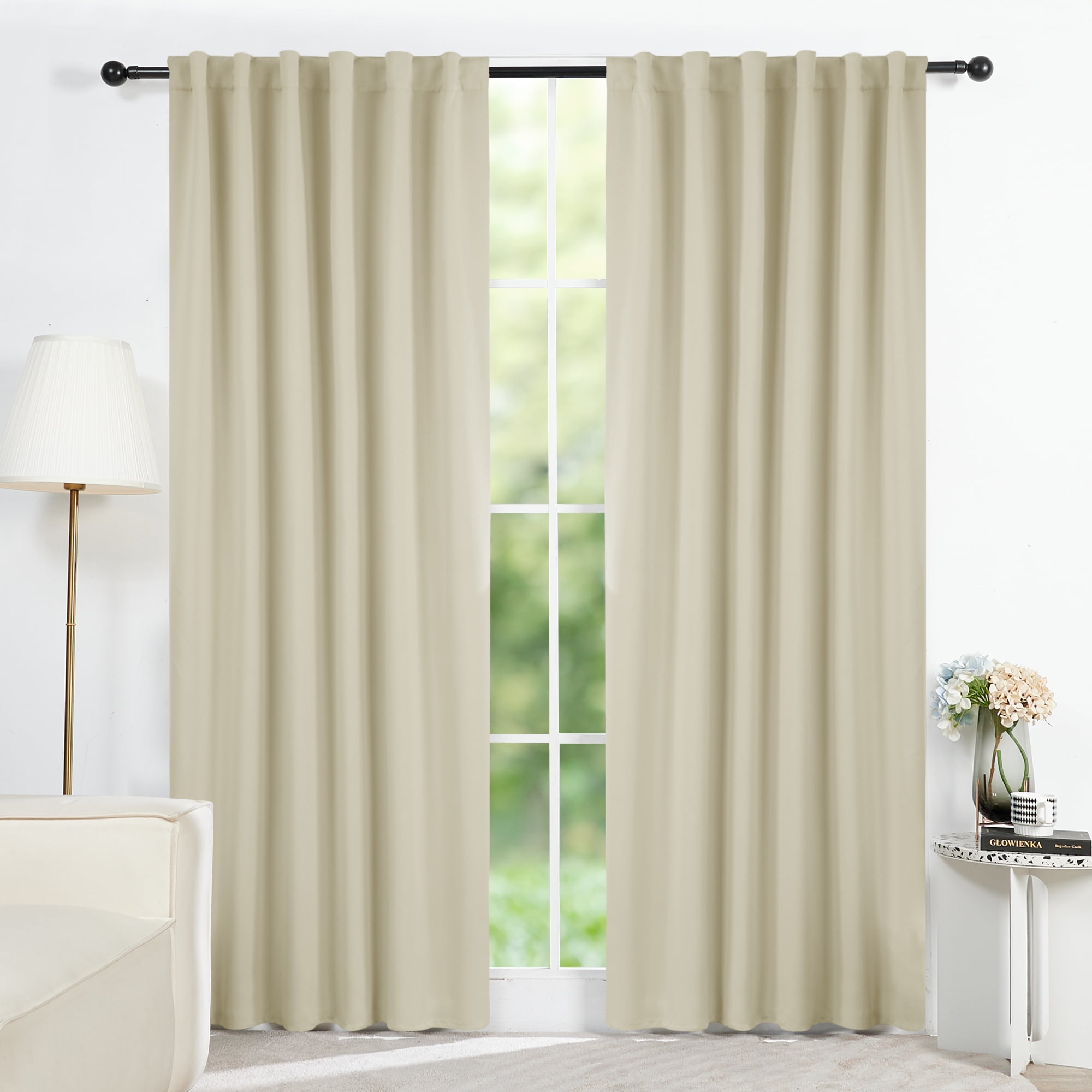 ZOPZO Back Tab and Rod Pocket Blackout Curtains for Living Room, 2 ...