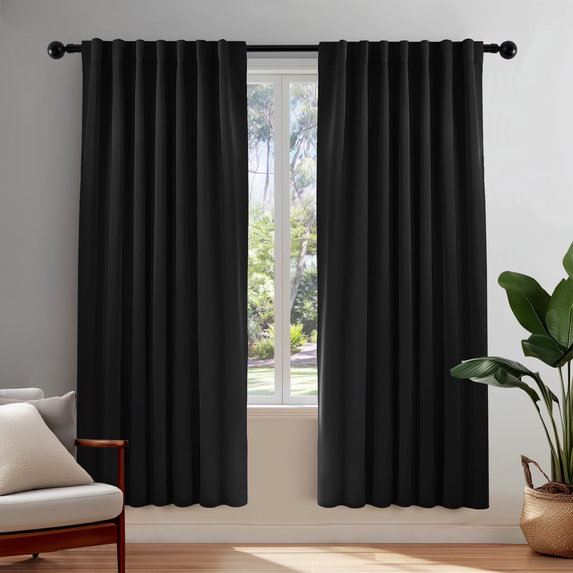 ZOPZO Thermal Blackout Curtains 2 Panels, Black, 52W x 72L Inch, Noise ...