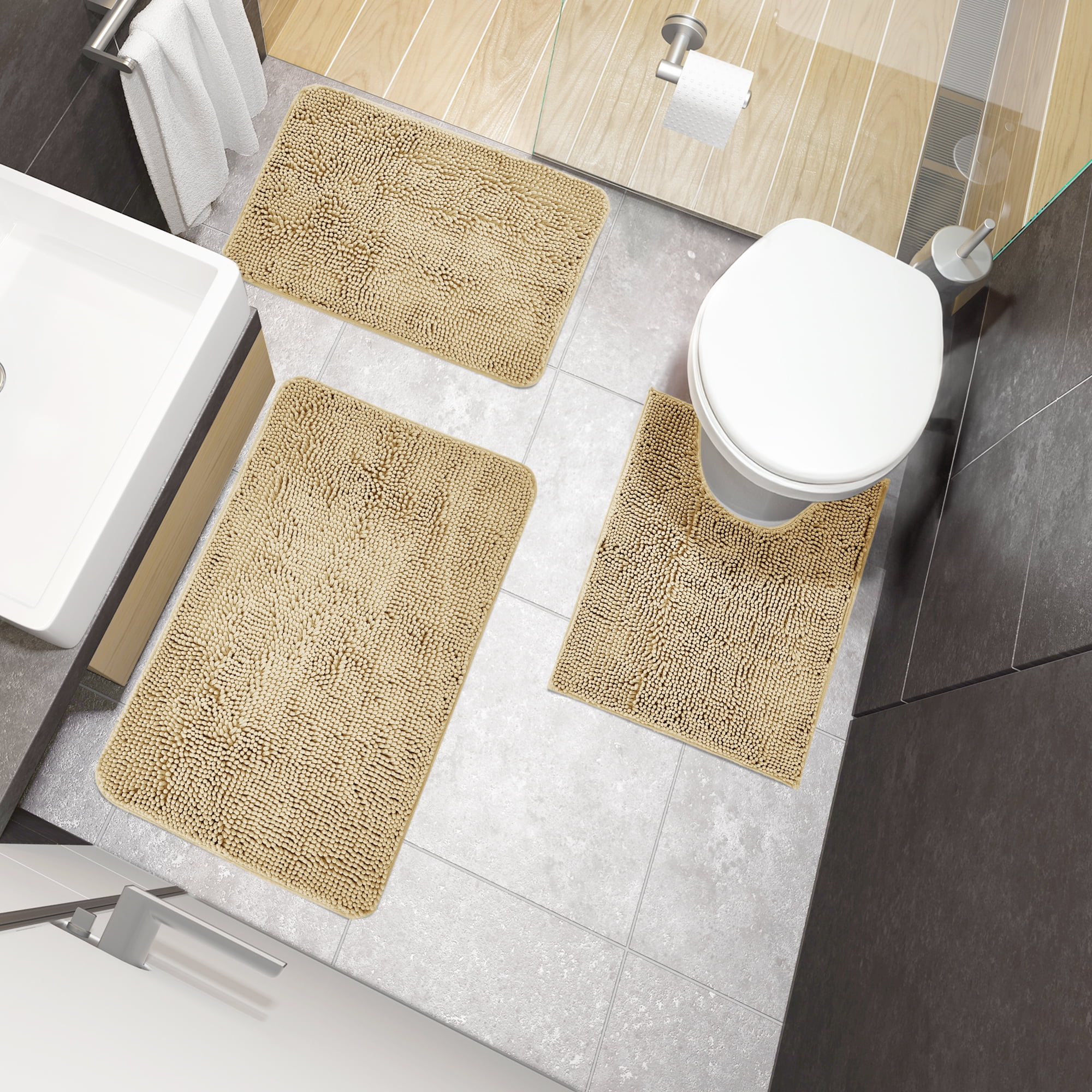 ZOPZO Chenille Bathroom Rugs Set 3 Piece, Quick Dry Microfiber Bath ...