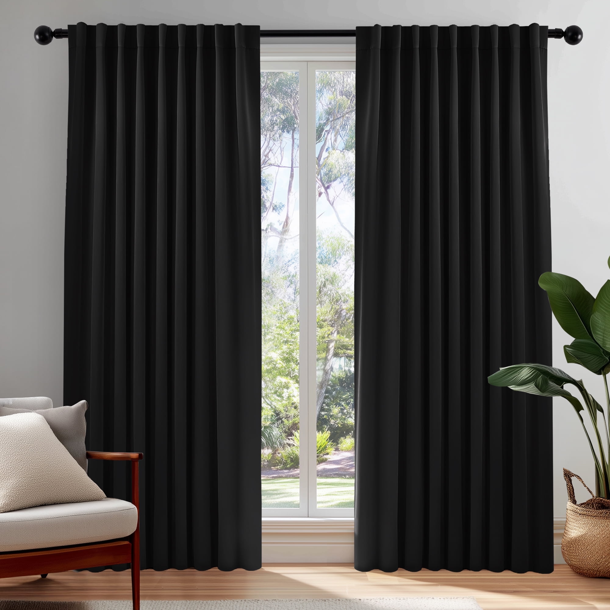 ZOPZO Blackout Curtains 2 Packs, Insulated Curtains, Black, 70W x 95L ...