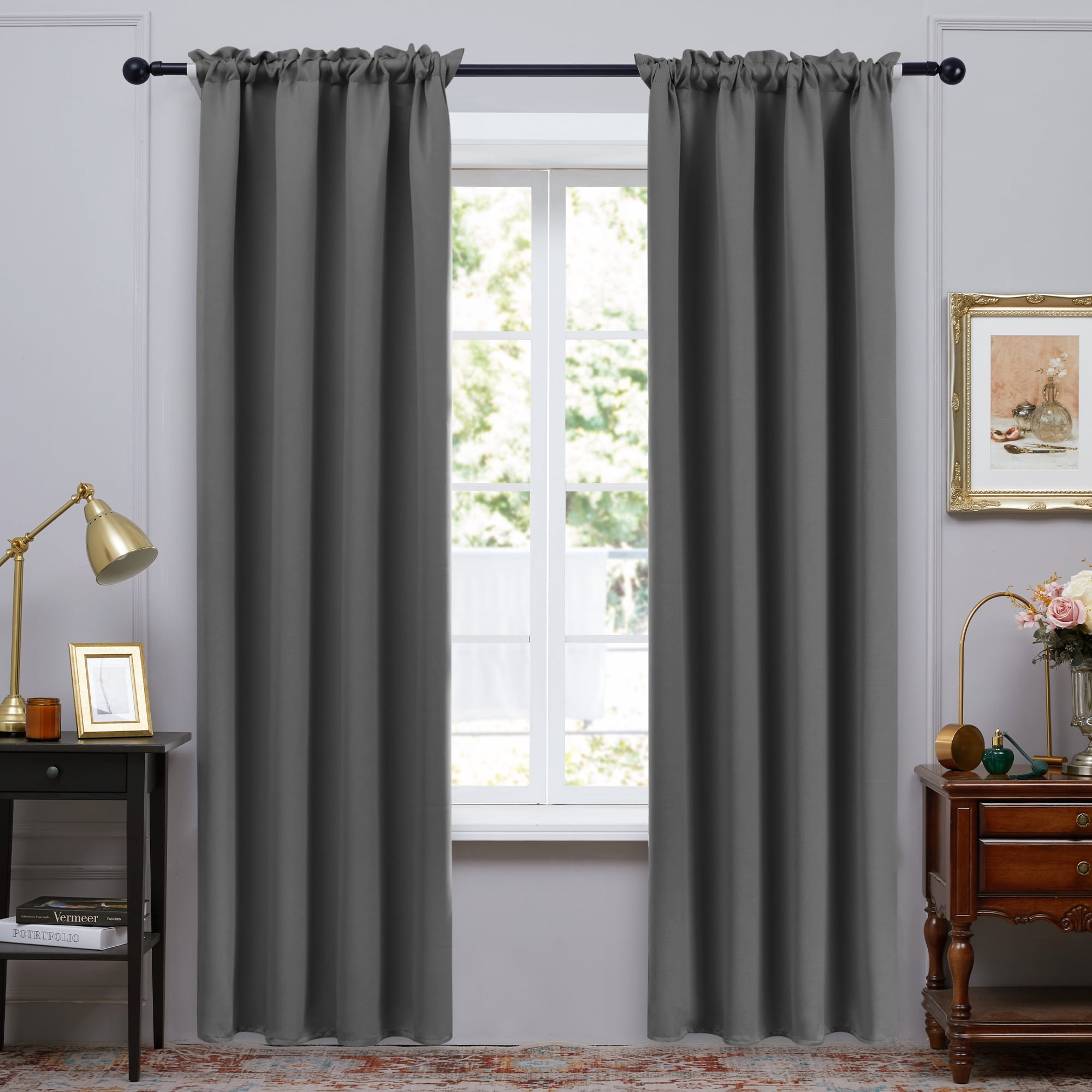 ZOPZO 42x84in Light Gray Thermal Blackout Curtains, 2 Panels with 1.6in ...