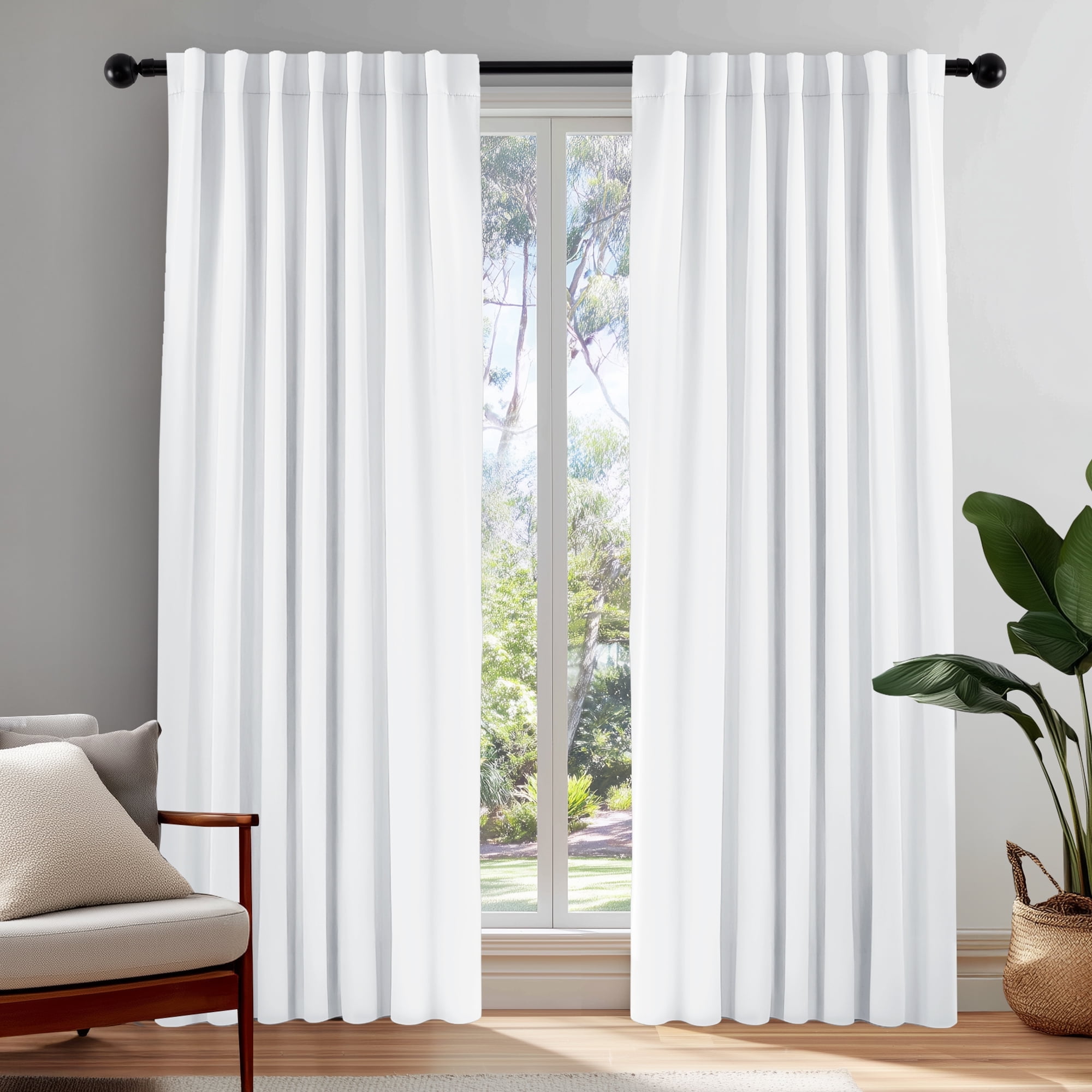 ZOPZO Room Darkening Thermal Insulated Curtains, Pure White, 52W x 108L ...