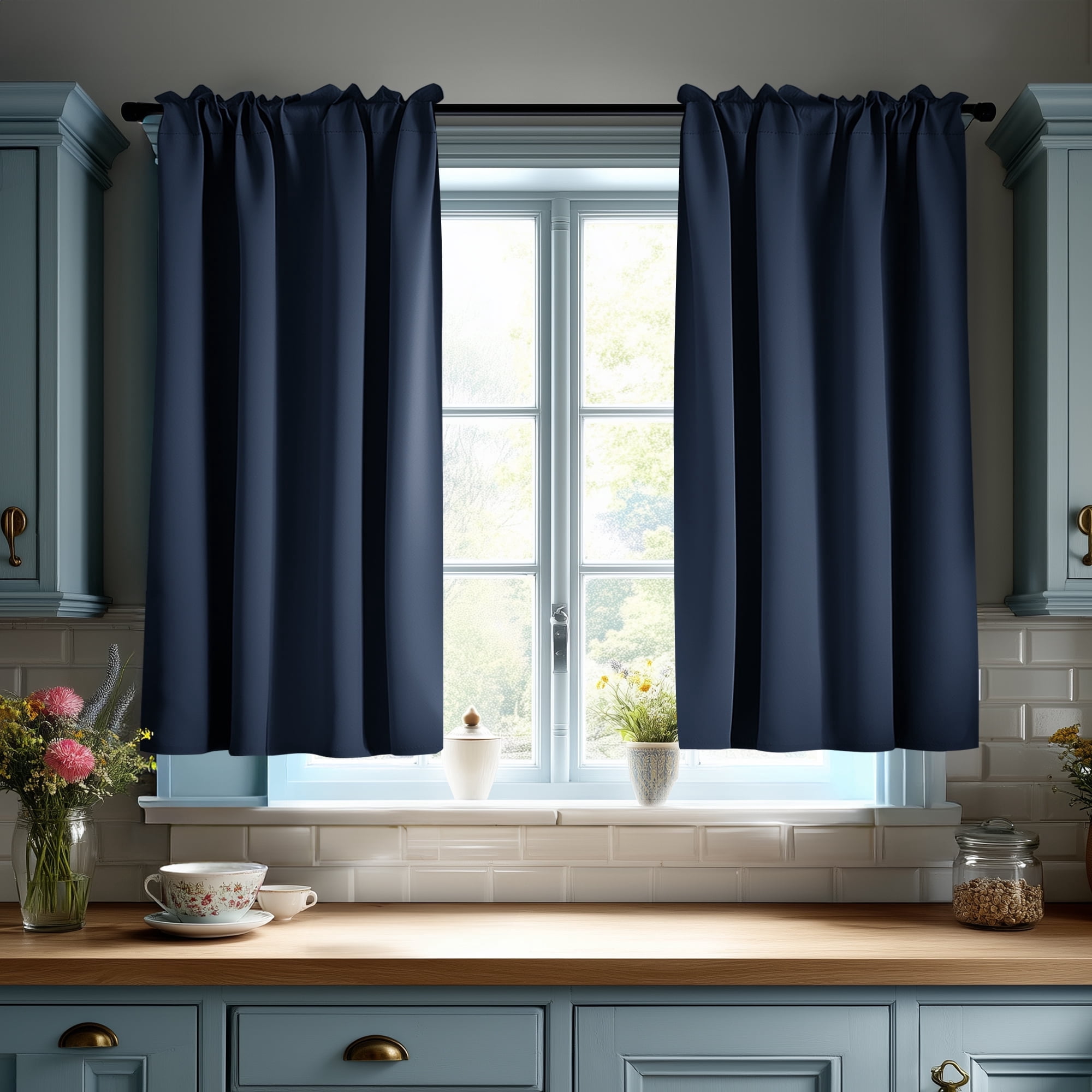 ZOPZO Short Blackout Curtains for Kitchen, 2 Panels, Navy Blue, 30W x ...