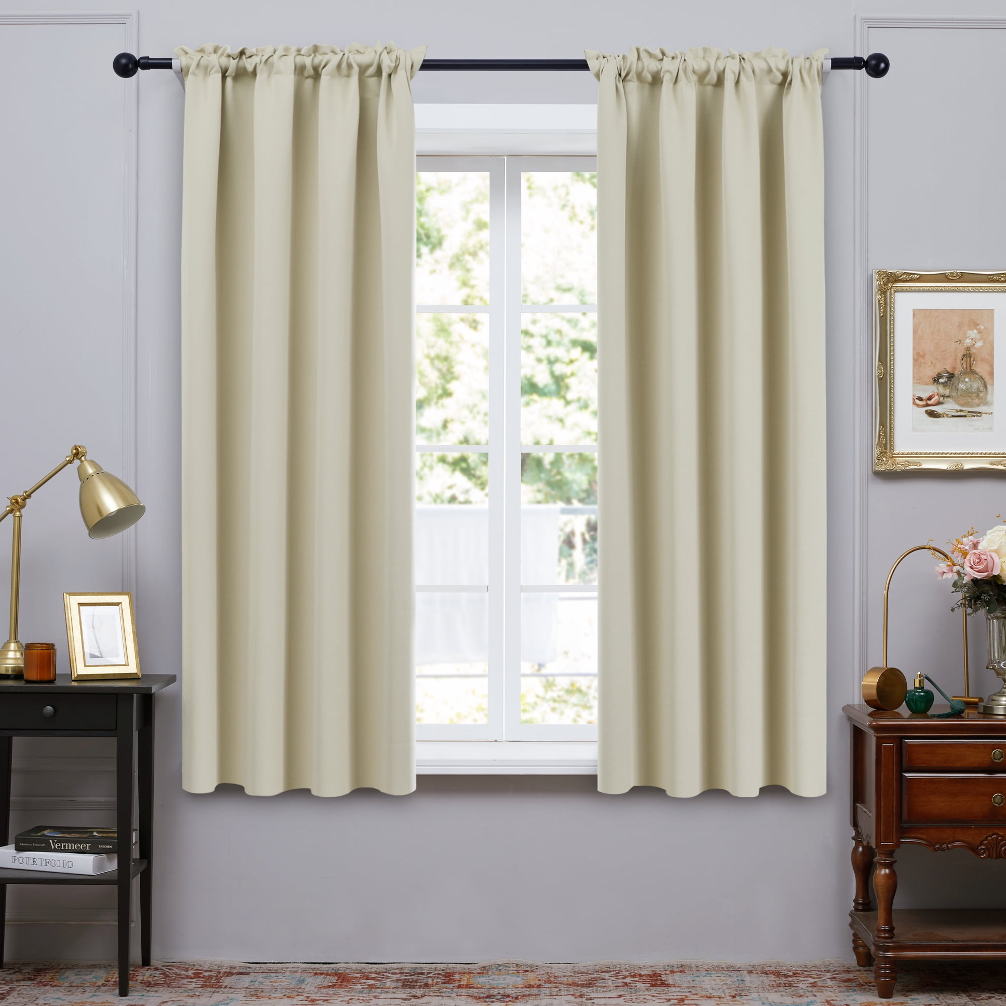 ZOPZO Solid Beige Blackout Curtains for Windows, Thermal Insulated ...