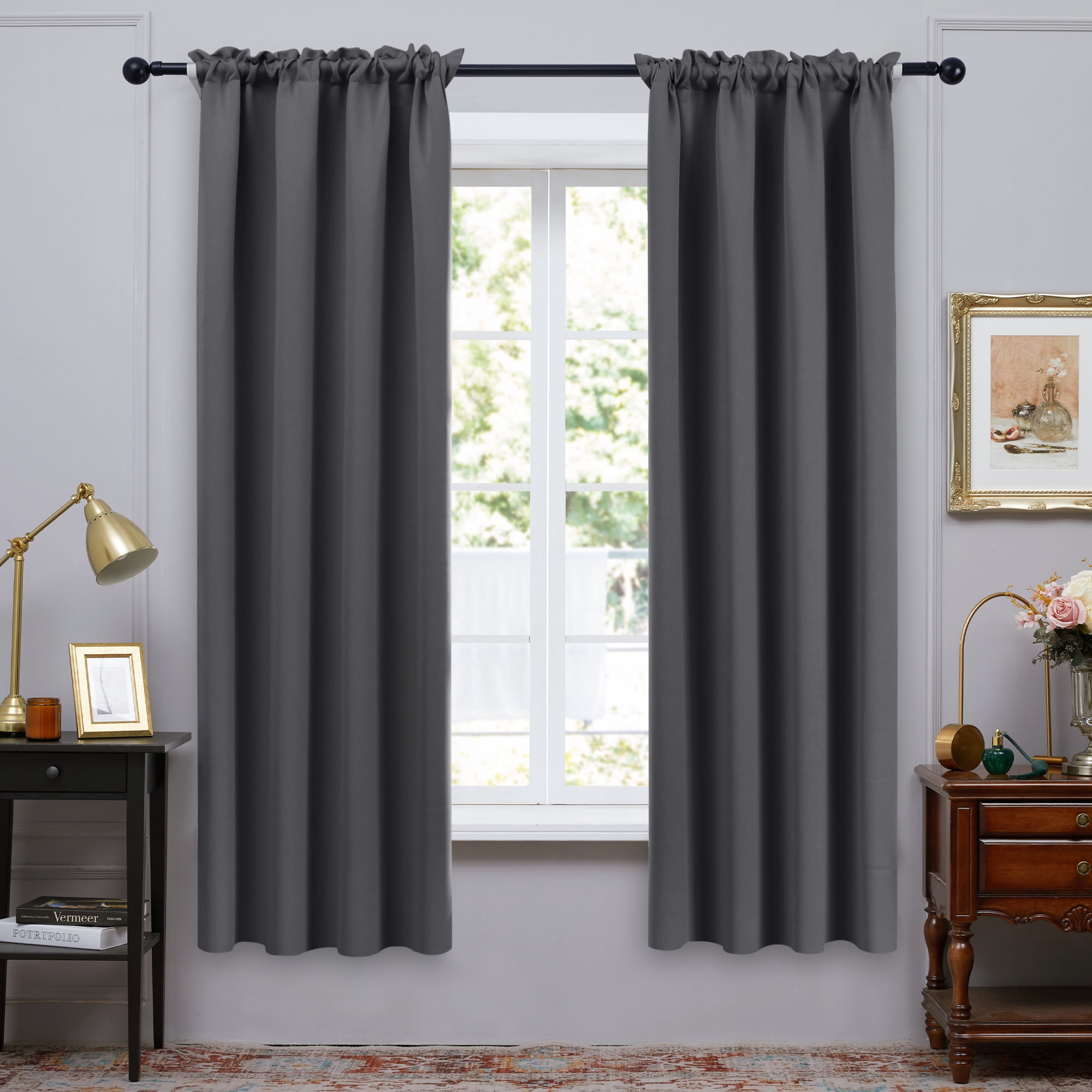 ZOPZO Solid Blackout Curtains Set of 2 Rod Pocket Drapes for Living ...