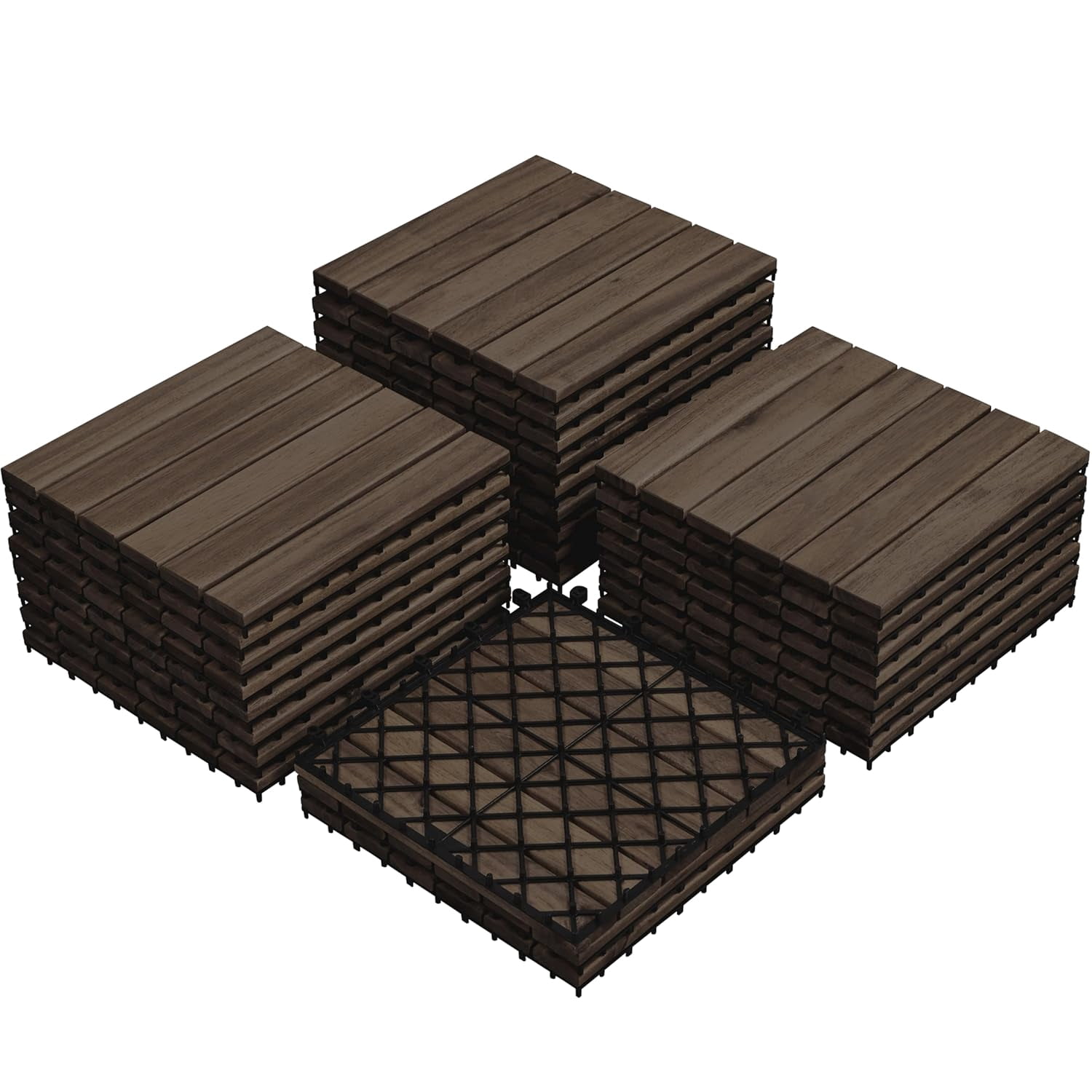 ZOPan 27PCS Acacia Wood Interlocking Flooring Tiles Waterproof Flooring ...