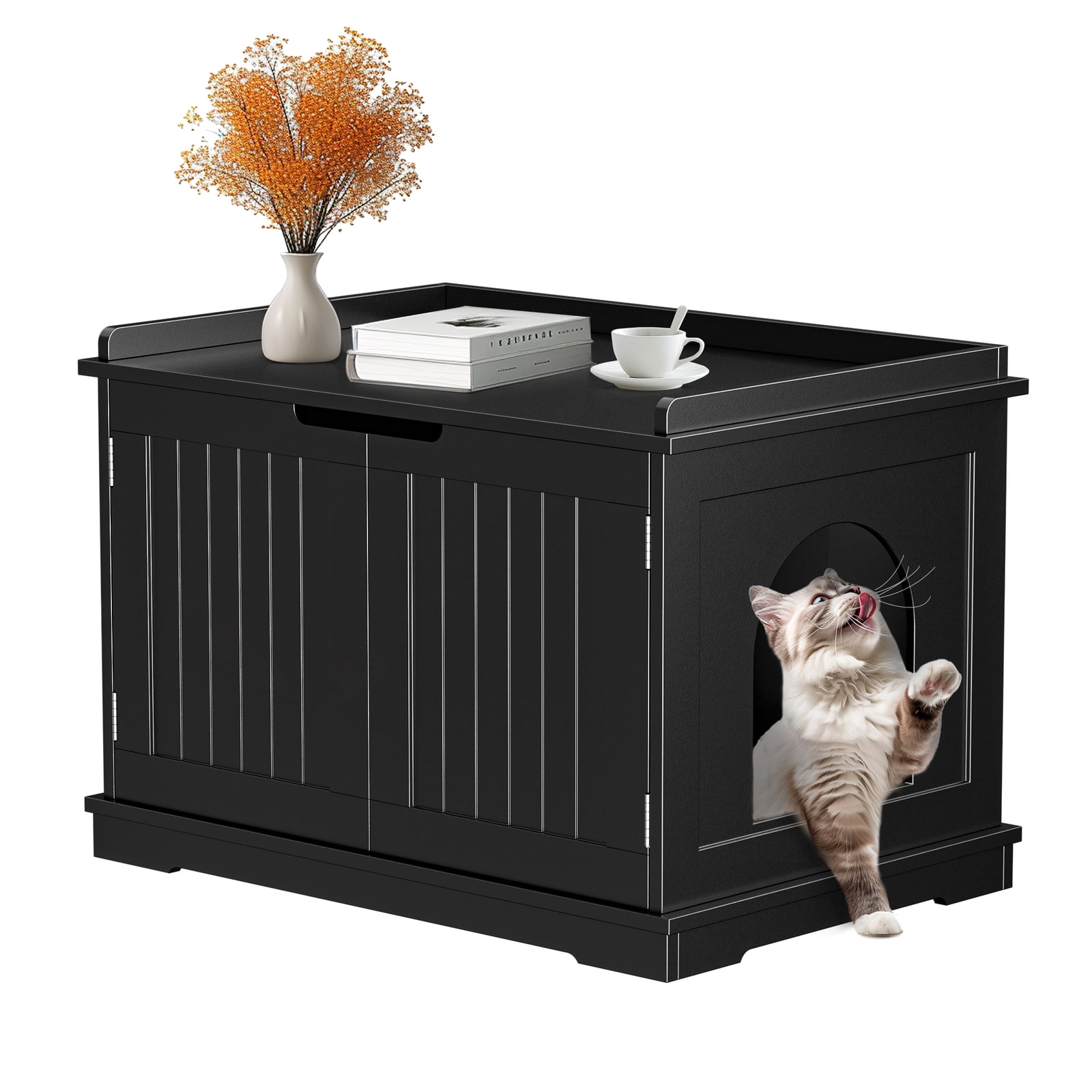 ZOPan Cat Washroom Storage Bench Litter Box Cover with Sturdy Wooden ...