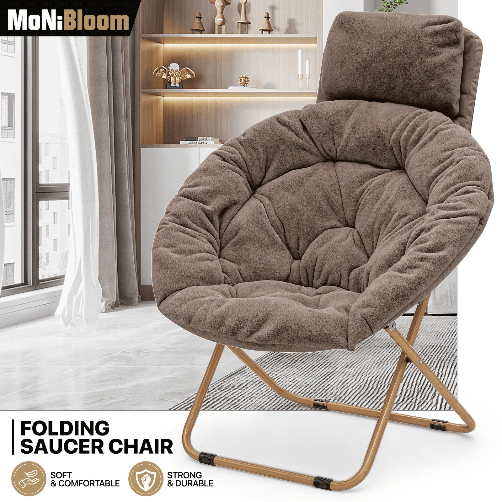 ZOPan Foldable Comfy Saucer Chair Faux Fur Cozy Moon Lounge Chair w ...