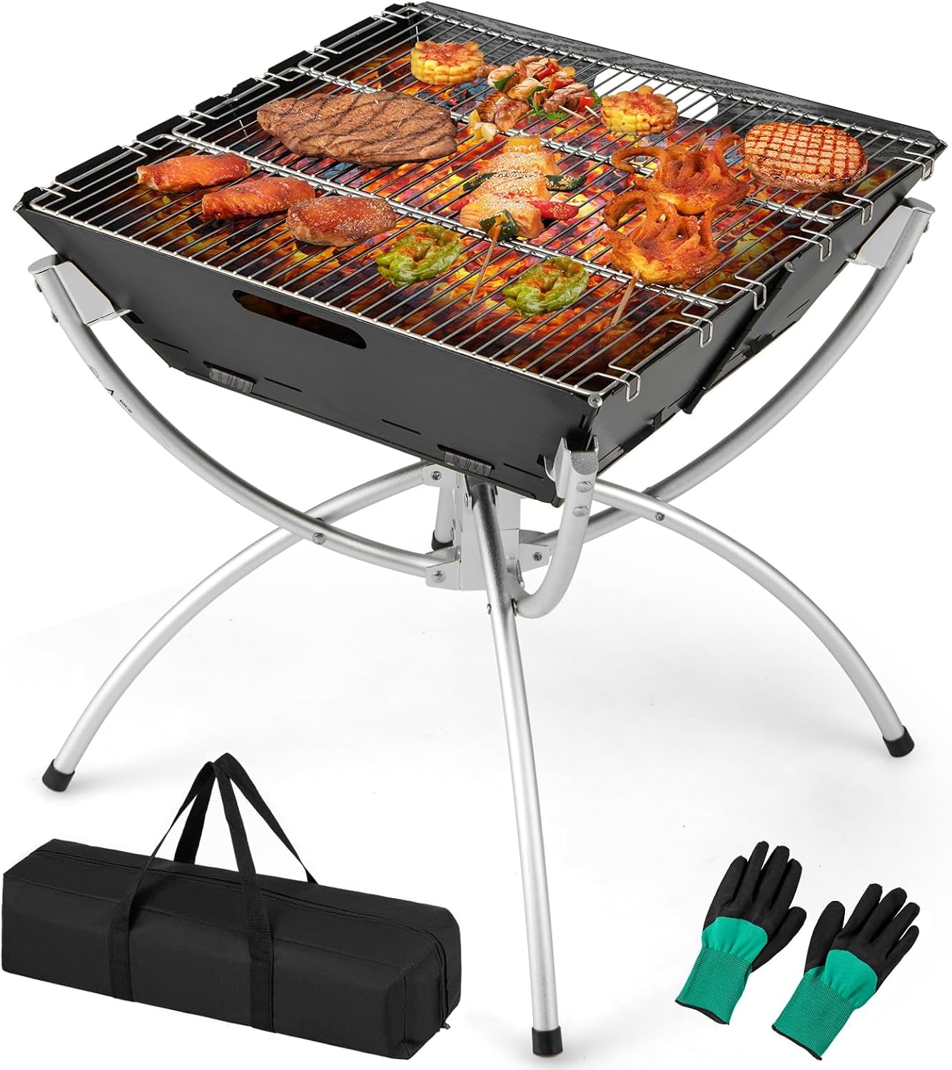 ZOPan Folding Campfire Grill, Camping Grill with Stainless Steel Grates ...
