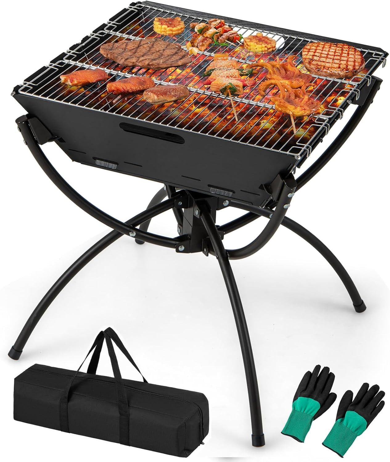 ZOPan Folding Campfire Grill, Collapsible Camping Grill with Stainless ...