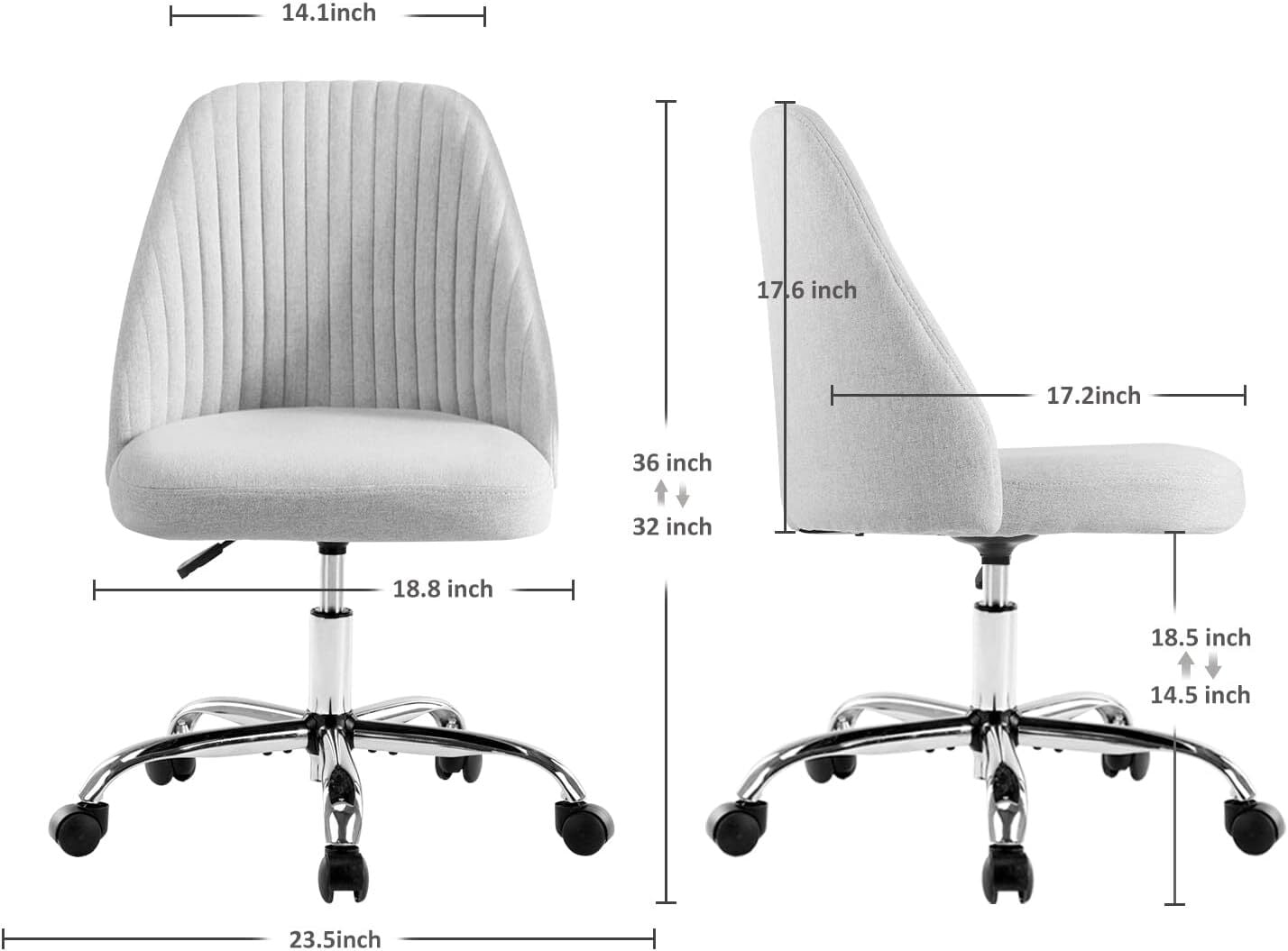 ZOPan Gray Home Office Desk Fabric Vanity Chair Swivel Task Adjustable ...