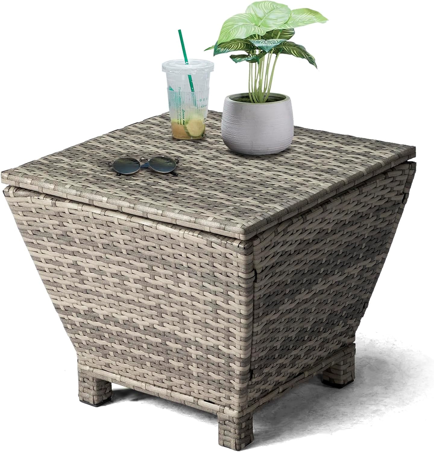 ZOPan Outdoor Side Table with Storage, 13-Gallon Patio Deck Box Outdoor ...