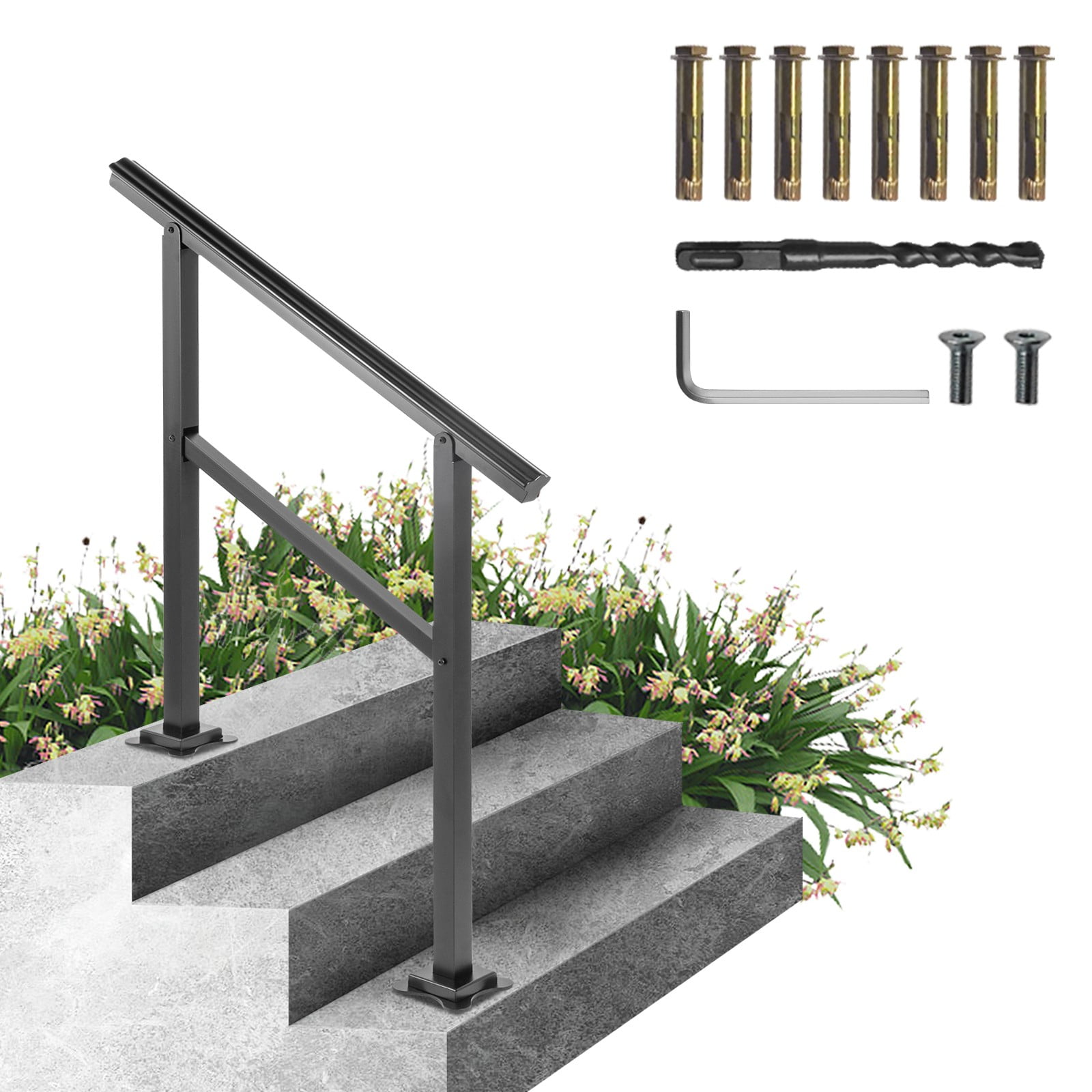ZOPan Outdoor Stairs Handrail – Aluminum Construction, Fits 2-3 Steps ...