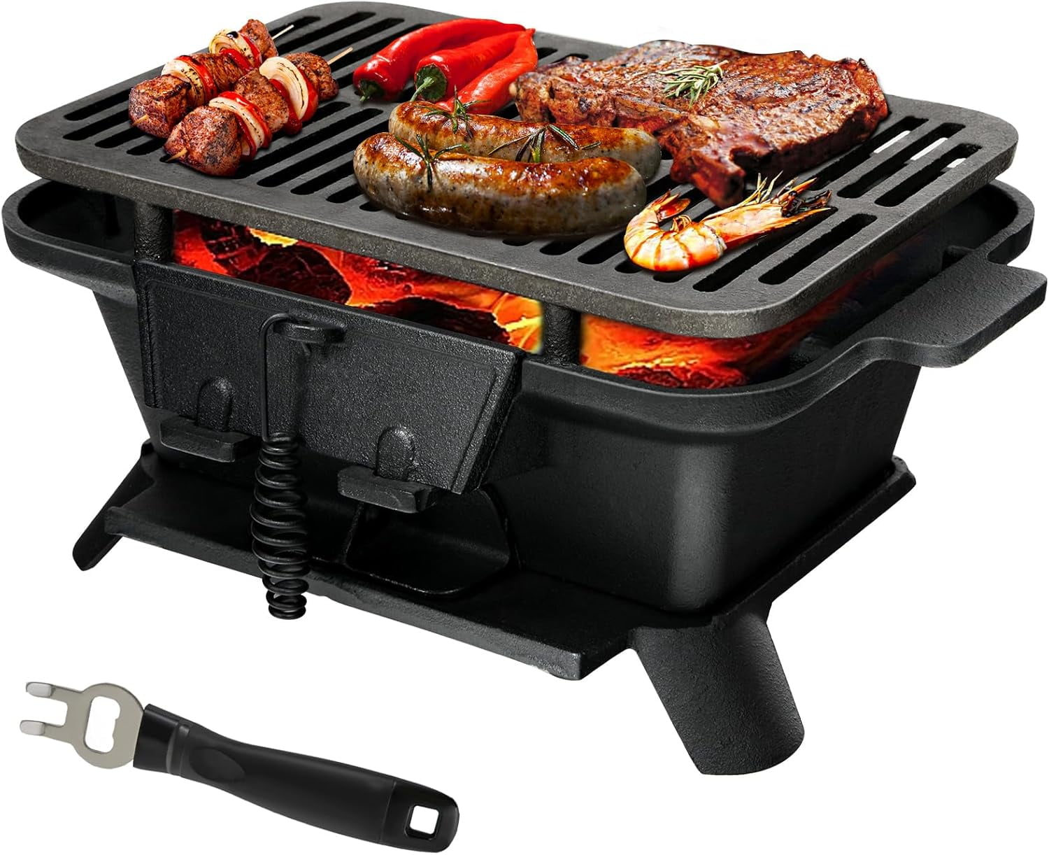 ZOPan Portable Hibachi Grill, Double-sided Cast Iron Grill with Air ...