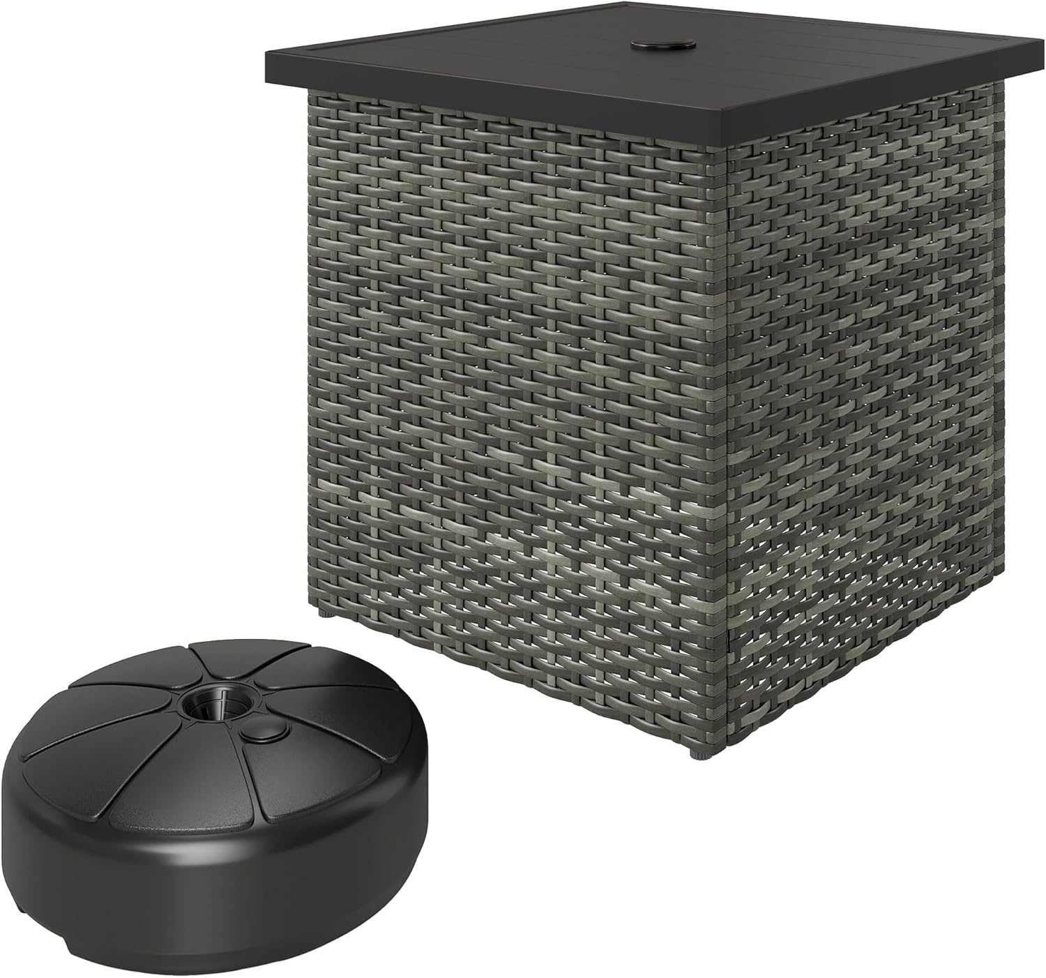 ZOPan All Weather Wicker Side Table with 1.5" Umbrella Hole, Square PE ...