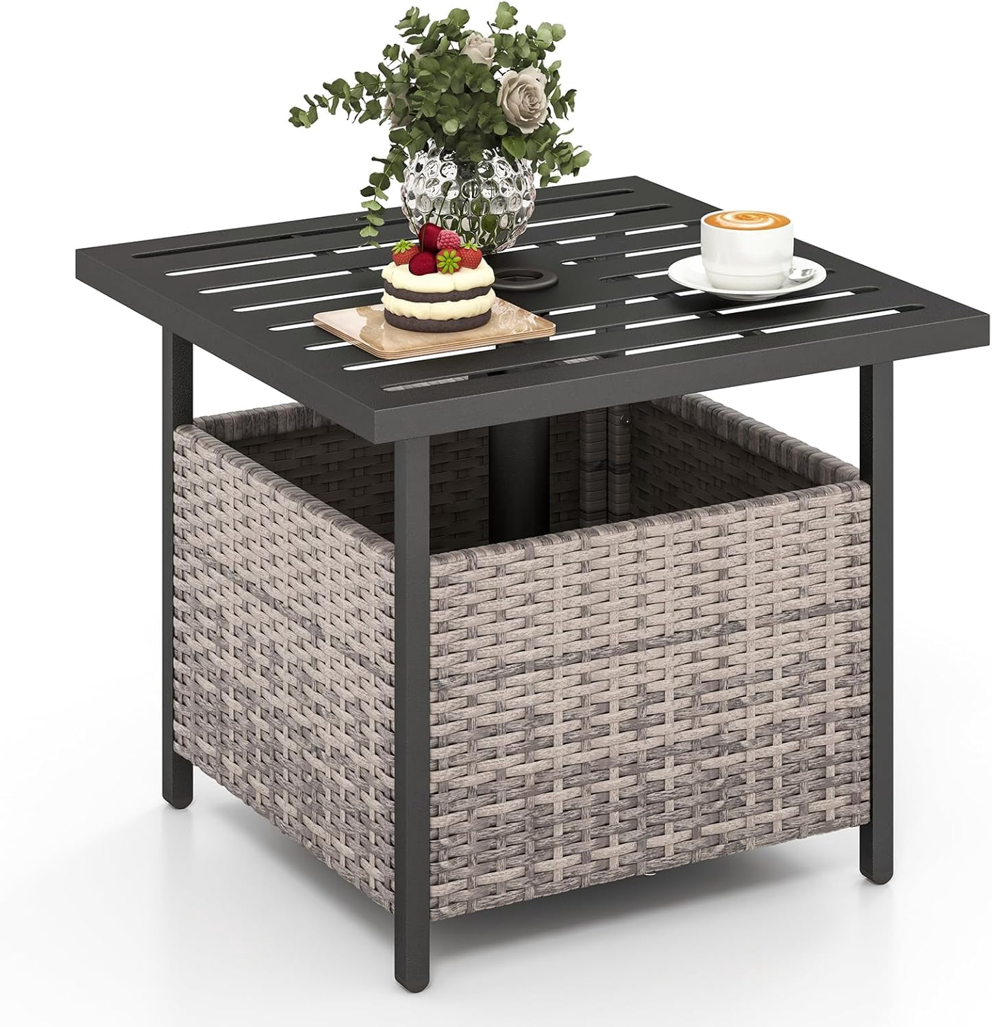 ZOPan Wicker Patio Umbrella Table with 1.57” Umbrella Hole, Outdoor ...