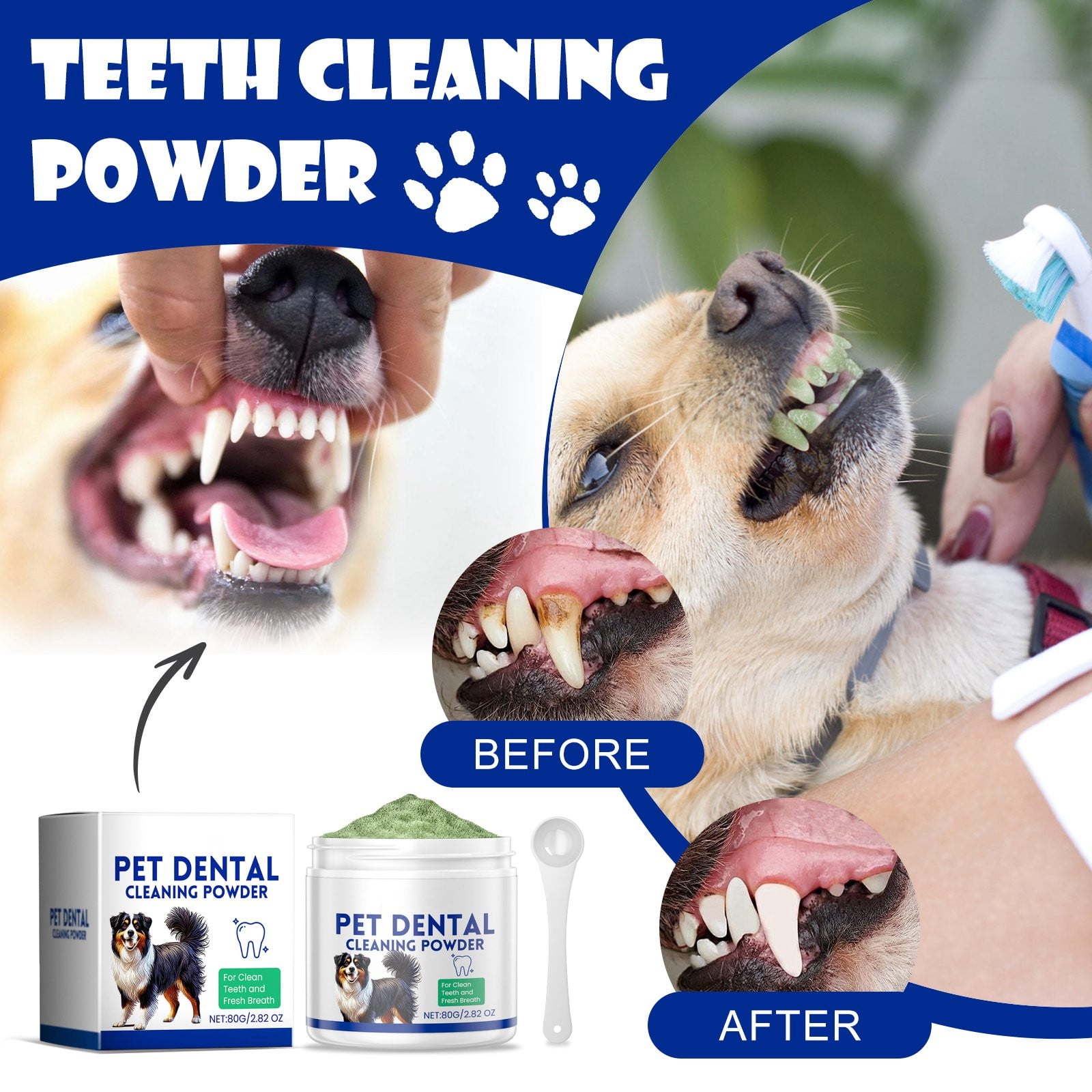 ZORVEX Pet Teeth Cleaning Powder-Dental Powder for Dog-Reduces Plaque ...