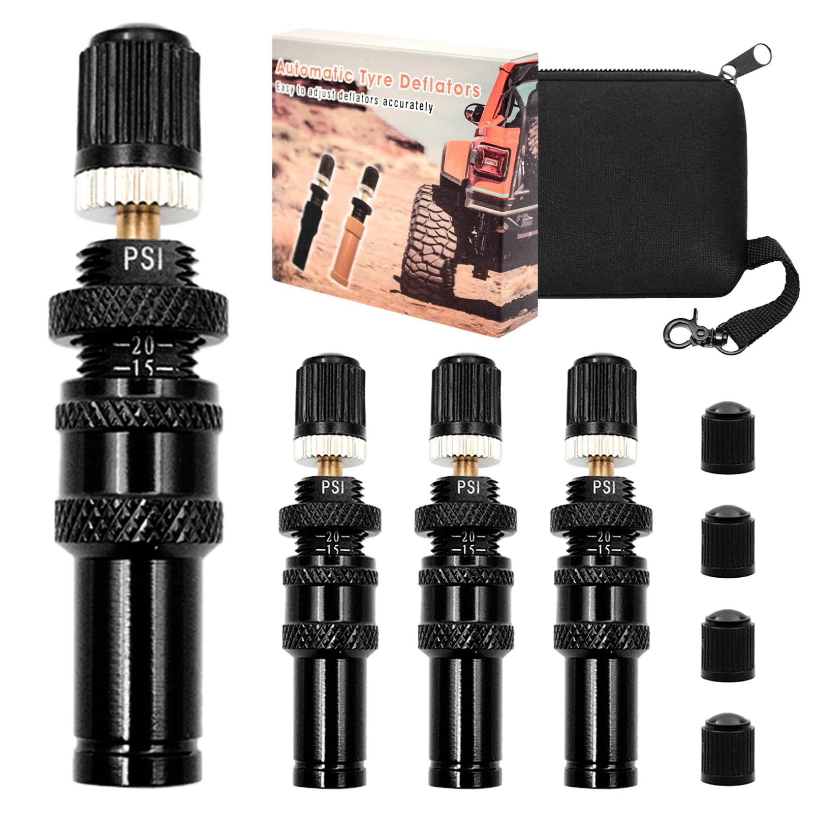 ZOSANY Adjustable Auto-Stop Tire Deflator Valve Kit (10-30 PSI) 4 PCS ...