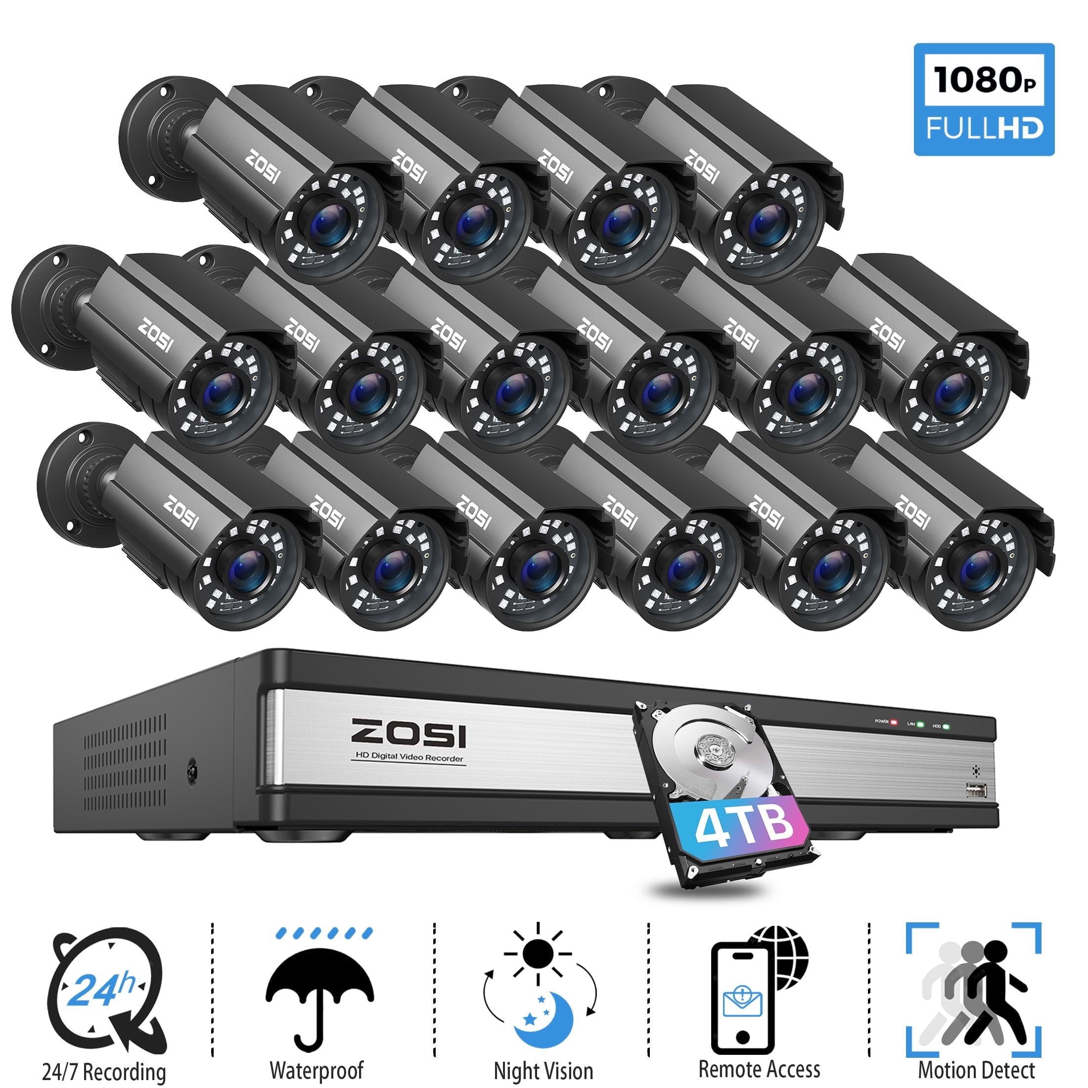 ZOSI 1080p Wired HD Surveillance, Outdoor Security System, 16Channel ...