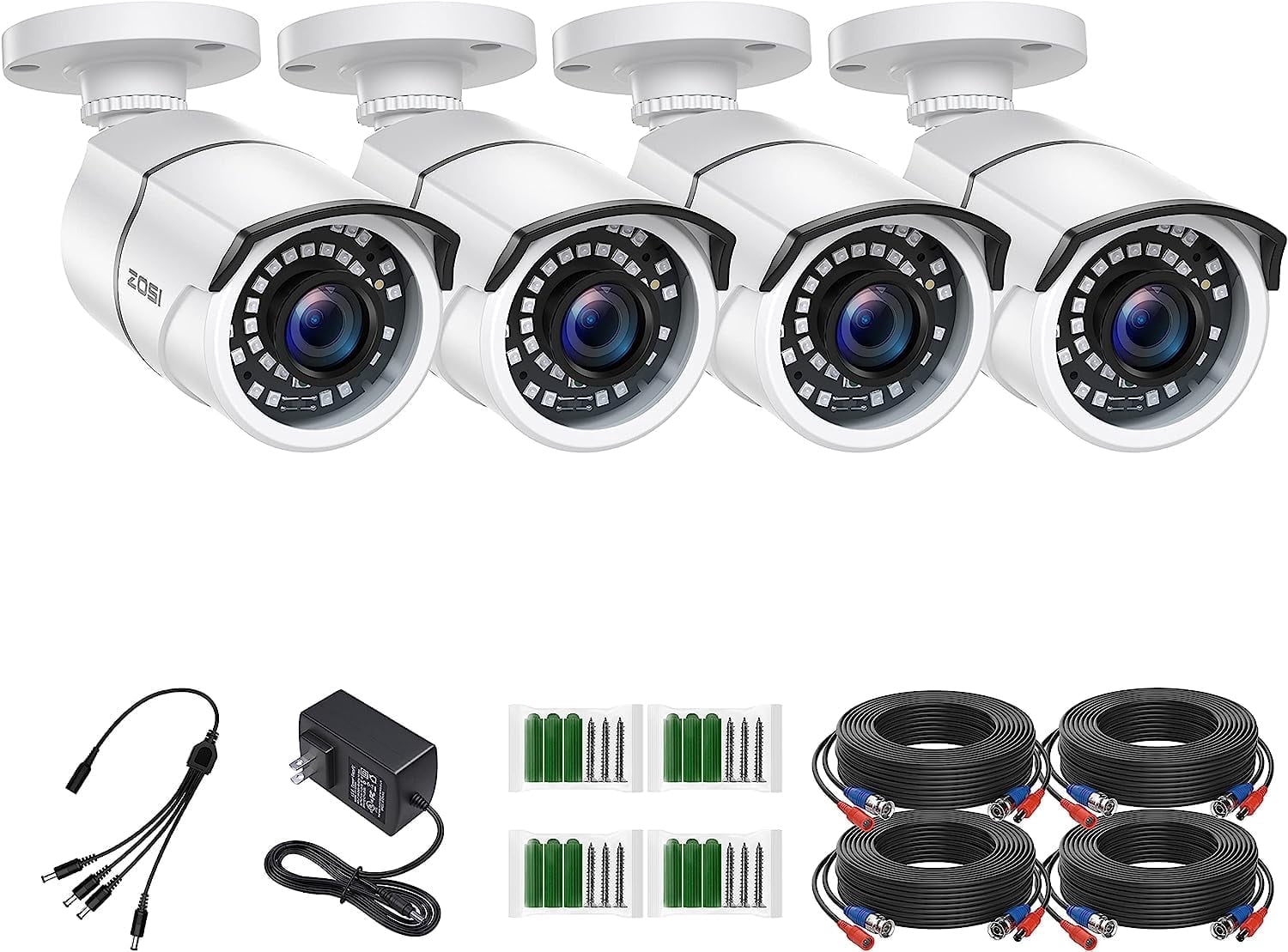 ZOSI 1080P Security Camera 4 Pack, White Bullet Cameras, Night Vision ...