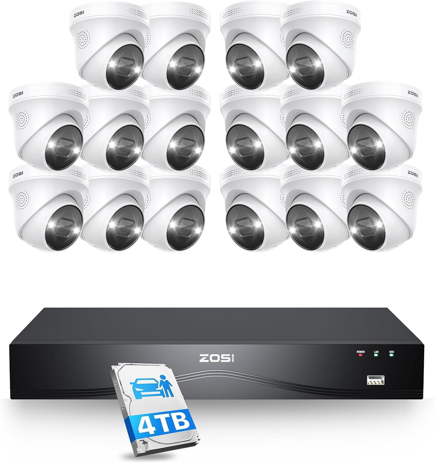 ZOSI 16CH 5MP Video Surveillance, 4TB HDD, Indoor/Outdoor IP Camera, 2 ...