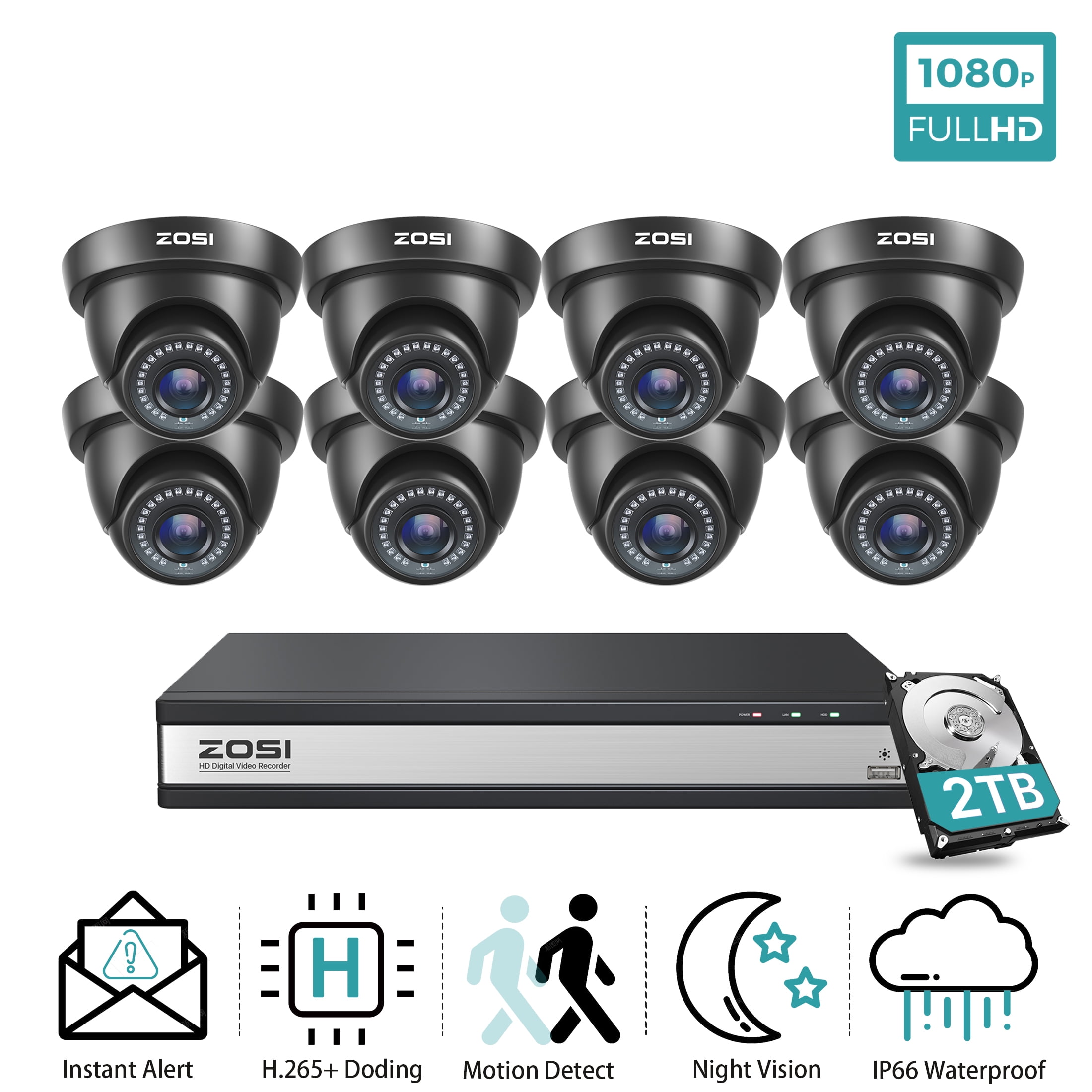 ZOSI 16CH H.265+ 1080P CCTV Security Camera System Home Outdoor 2TB ...