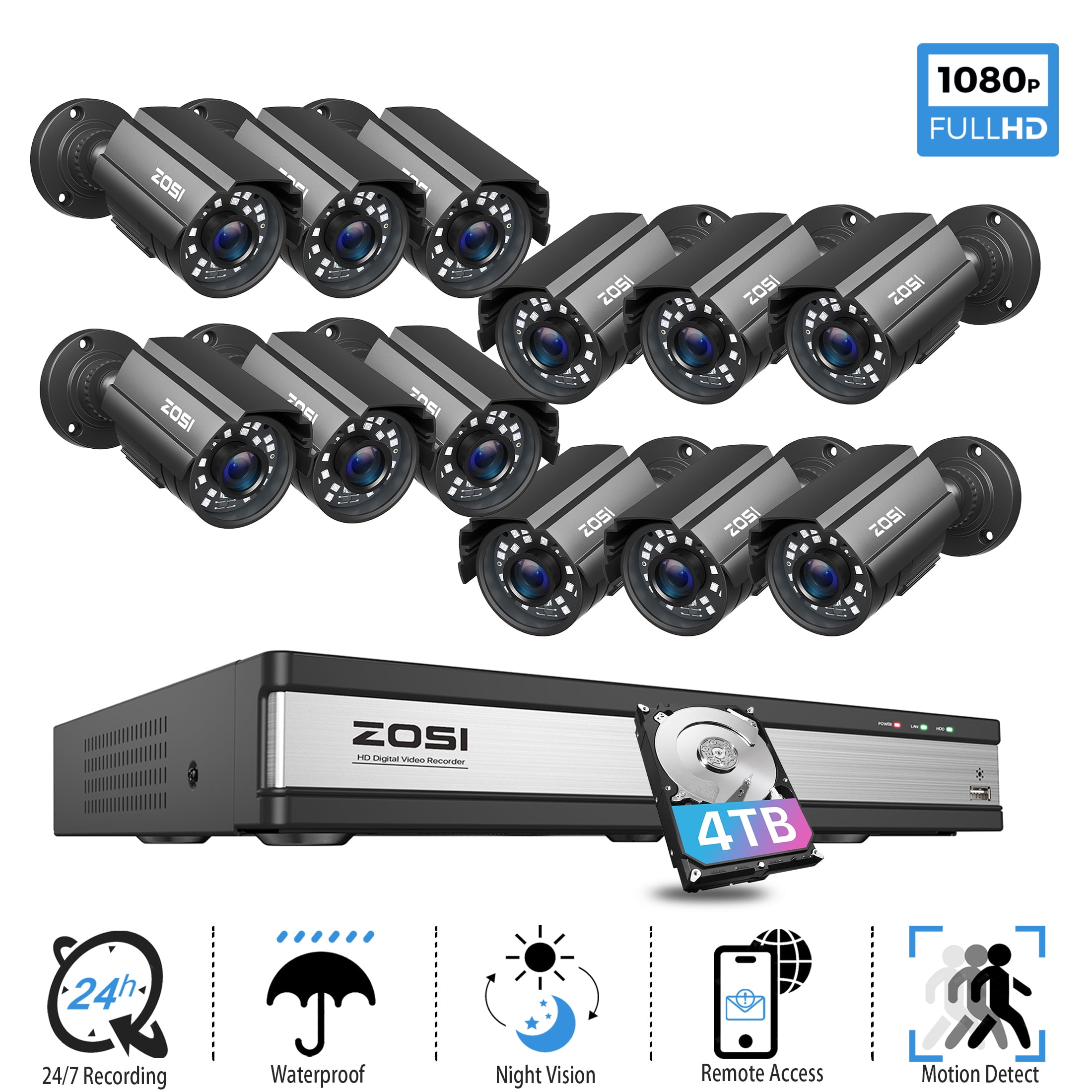 ZOSI 16CH Home Surveillance Security Camera System 1080P H.265+ CCTV ...