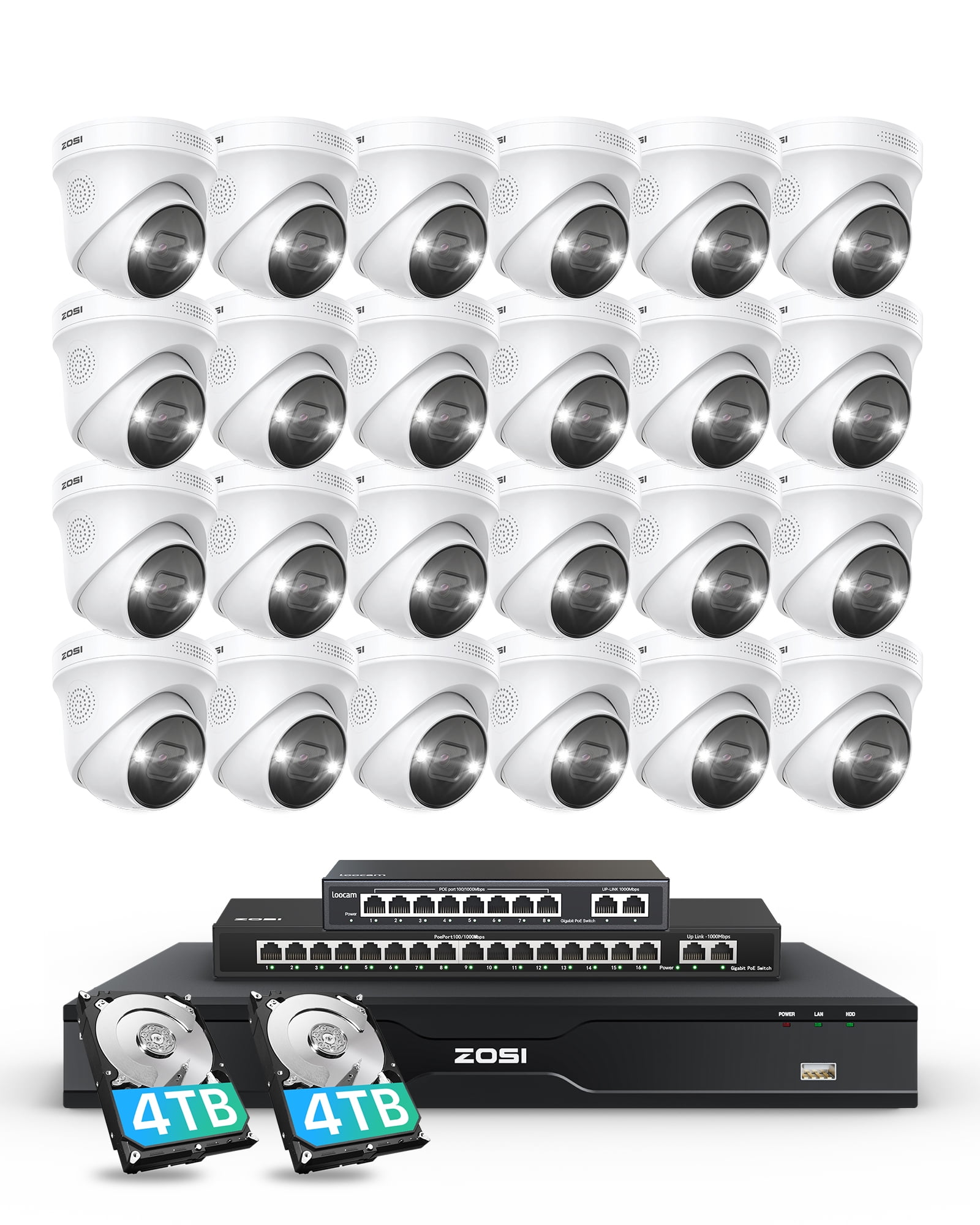 ZOSI 32 Channel 4K PoE Security Camera System, 24-Pack 8MP Spotlight ...