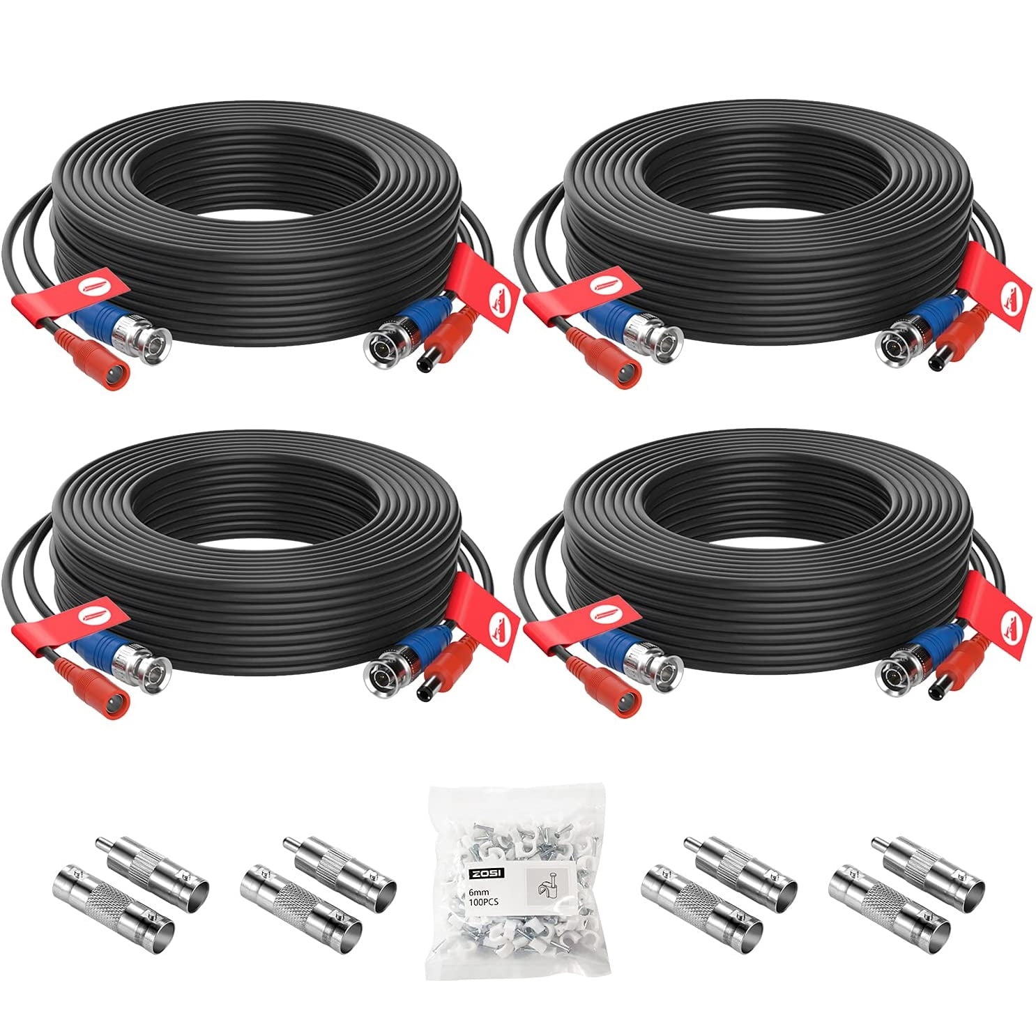 ZOSI 4 Pack 65Feet 20m BNC Video Power Cable Security Camera Wire Cord ...