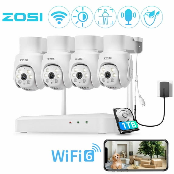 ZOSI 5MP Security Camera System, WiFi 6 8CH NVR with 1TB HDD for 24/7 Record, Wilress Pan Tilt ...