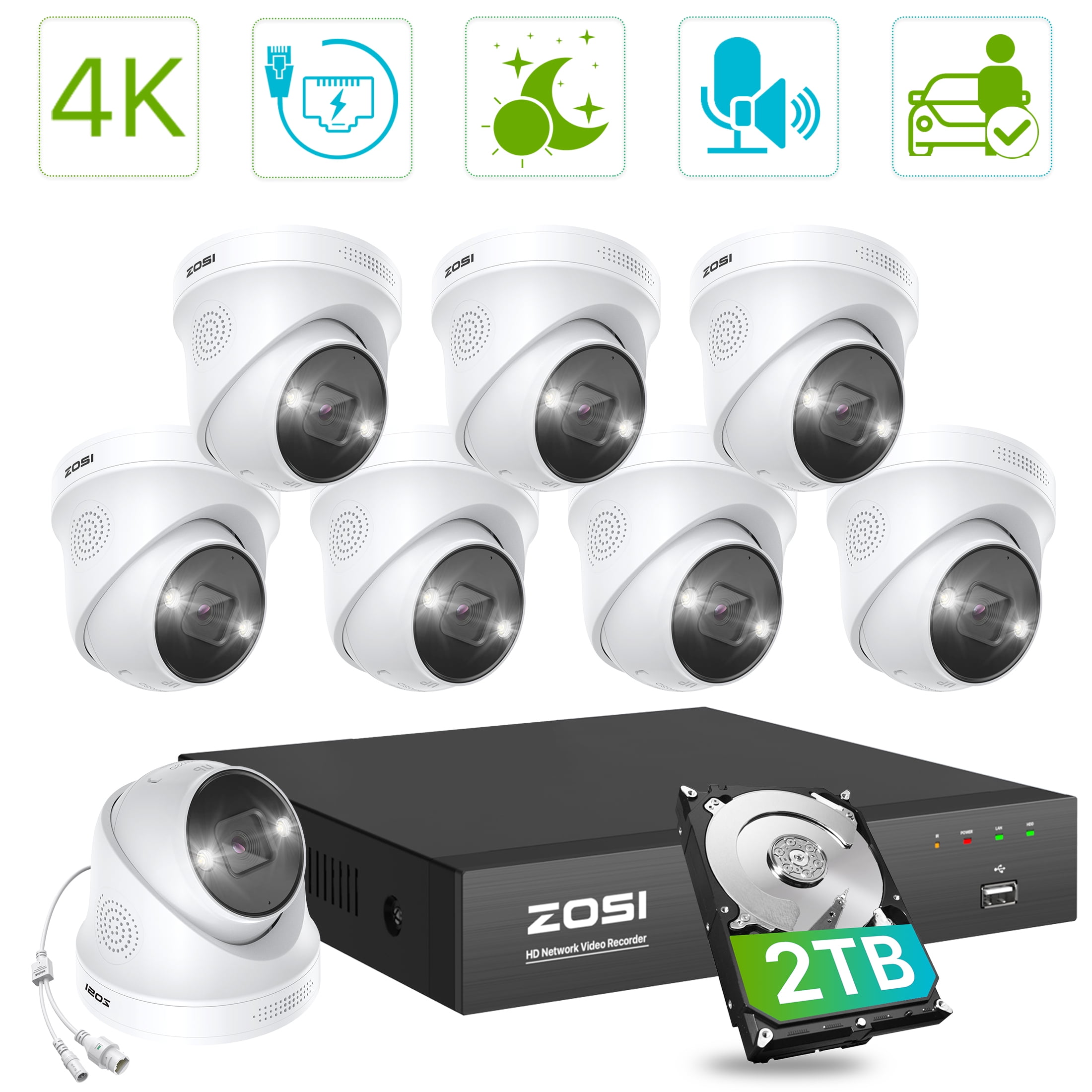 ZOSI 8MP POE CCTV Security Camera System, 4k 8CH NVR with 2TB HDD for ...