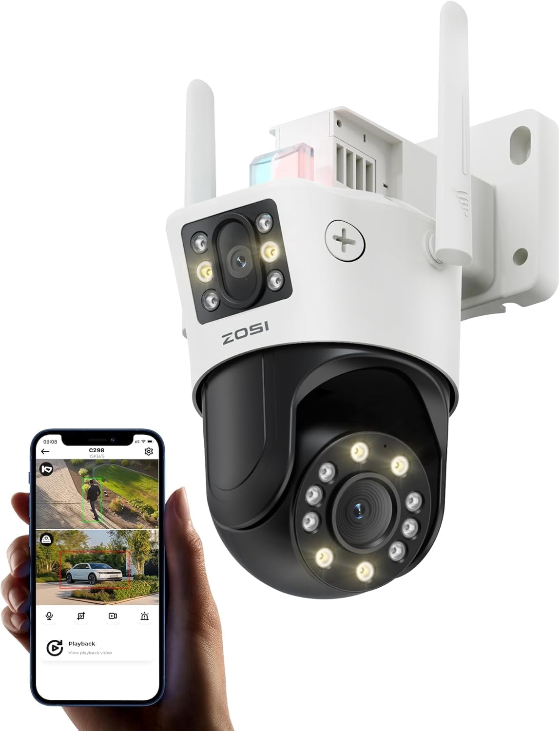 ZOSI C298 Max 4K 8MP Dual-Lens(2x4MP) Wired WiFi PTZ Plug-in Security ...