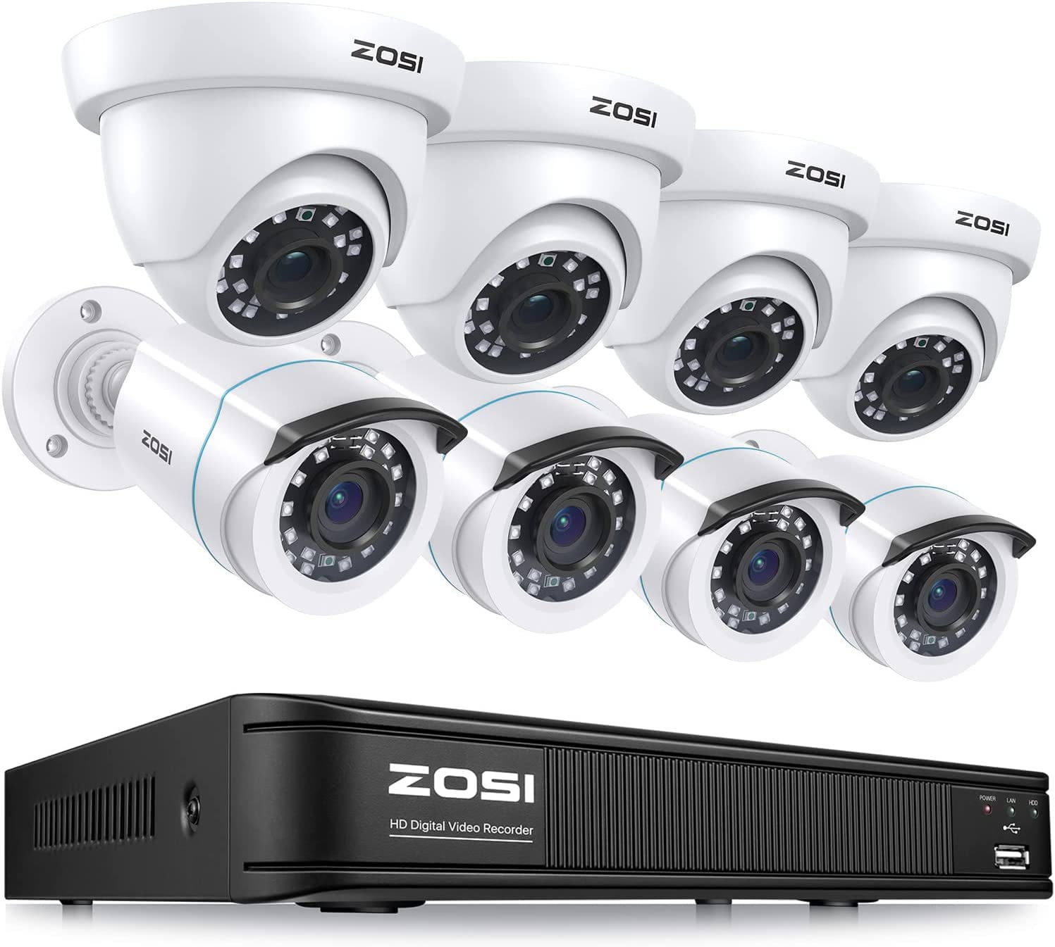 ZOSI H.265+ 1080p Home Security Camera System Indoor Outdoor, 5MP Lite ...