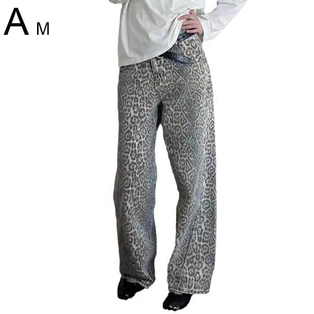 ZOUBAOQ Leopard Print Jeans for Women,Baggy Wide Leg Vintage Casual ...