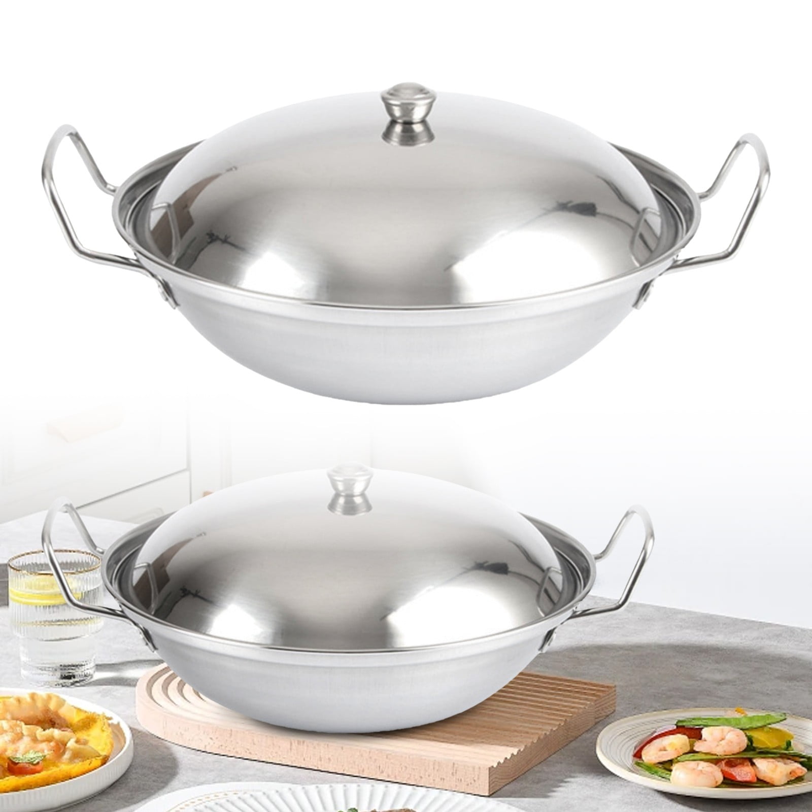 ZOURIH 1 PCS Stainless Steel Cooking Pan with Lid Double Handle Hot Pot ...