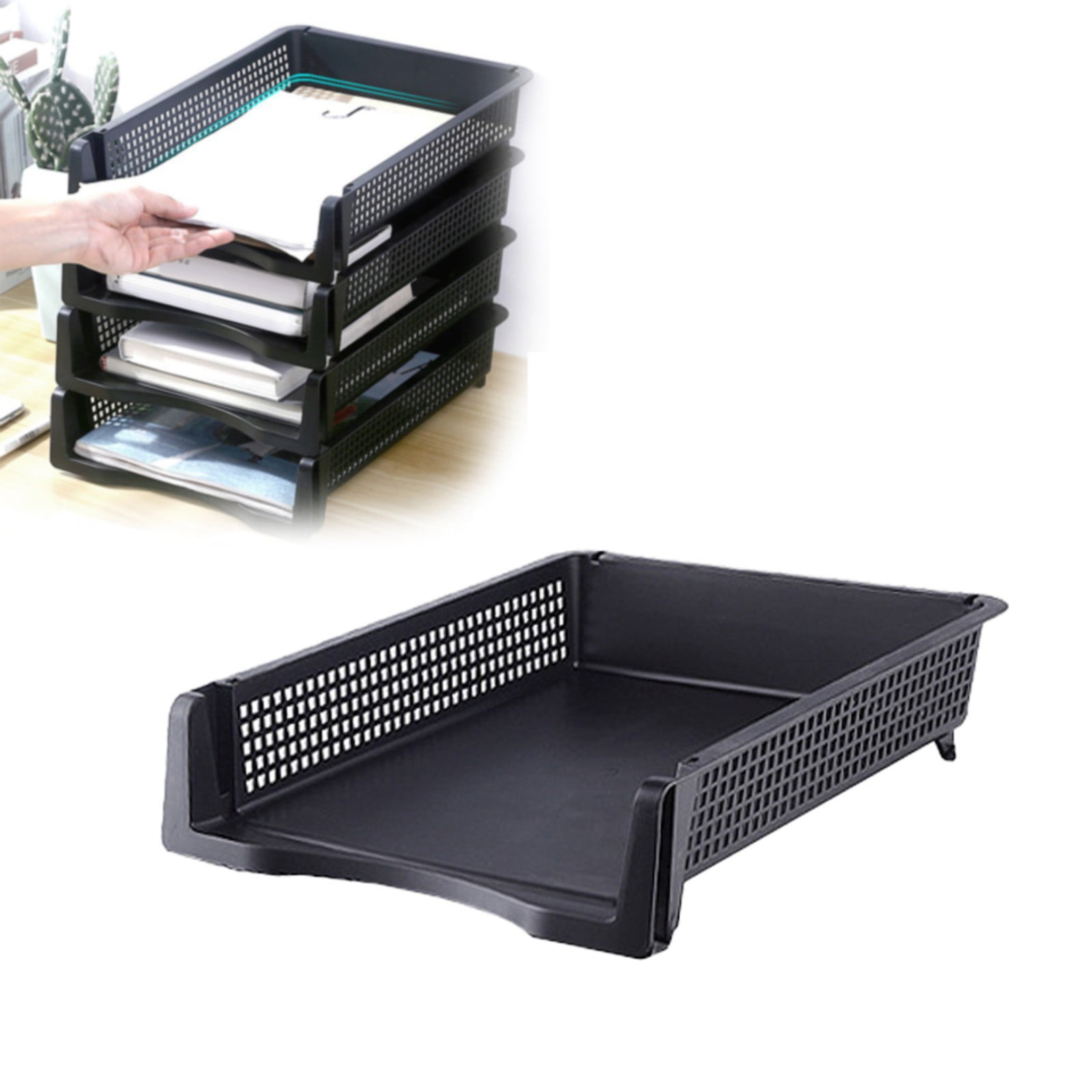 ZOURIH 1 Pack Stackable Paper Tray, Black Plastic Letter Document Tray ...