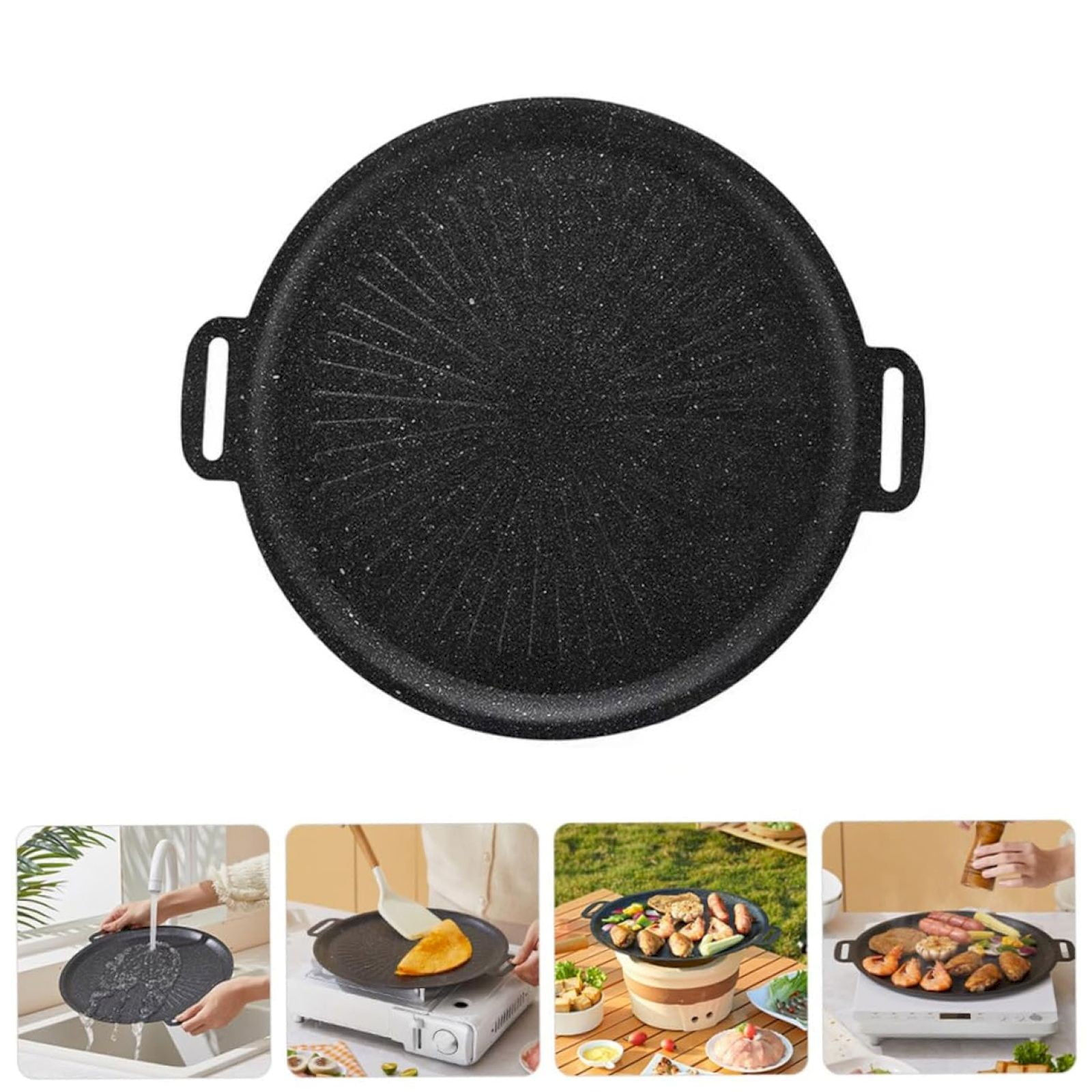 ZOURIH BBQ Grill Pan, 32 CM BBQ Griddle with Handle, No-Stick Circular ...