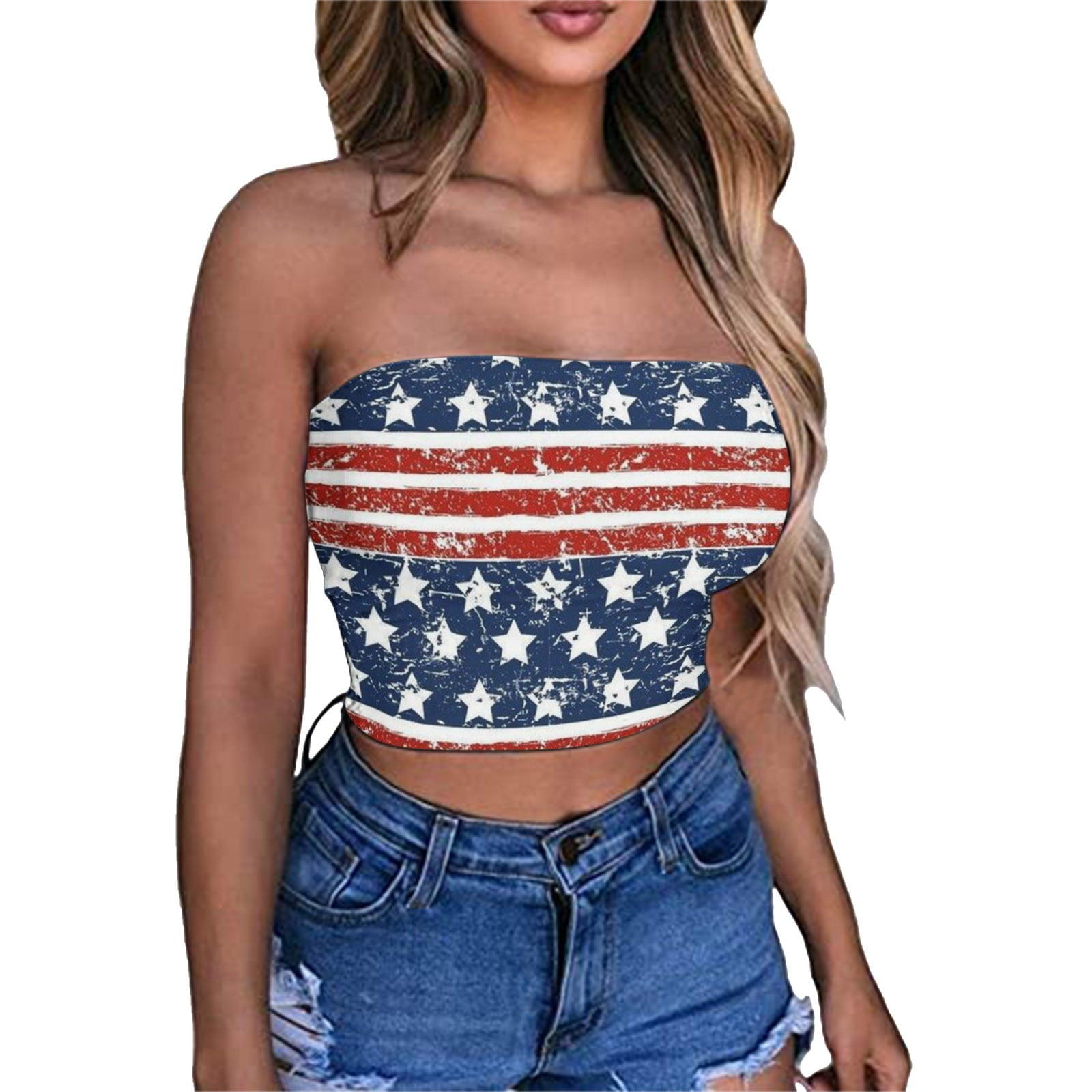 Zourih Womens Tank Women Sexy Printing Crop Top Strapless Bandeau Tube