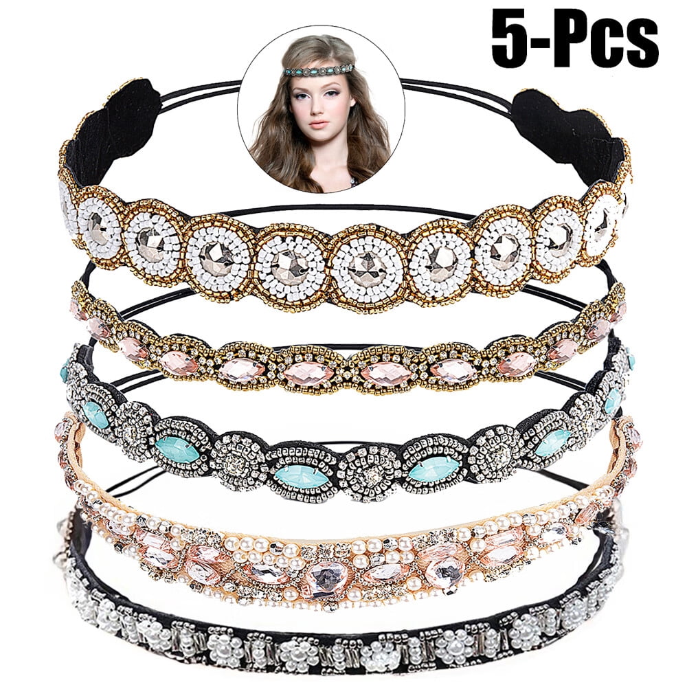 ZOUYUE 5PCS Rhinestone Headband Fashionable Handmade Crystal Hair Band ...