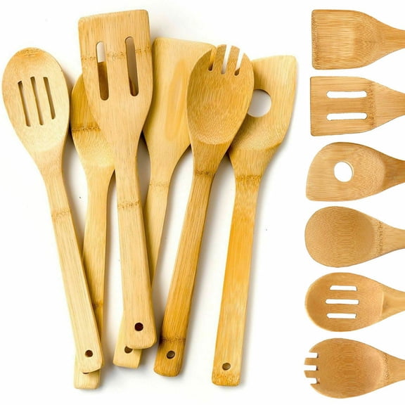 Bamboo Cooking Spoons 6-Piece – Wooden Cooking Utensils Set with Wooden ...