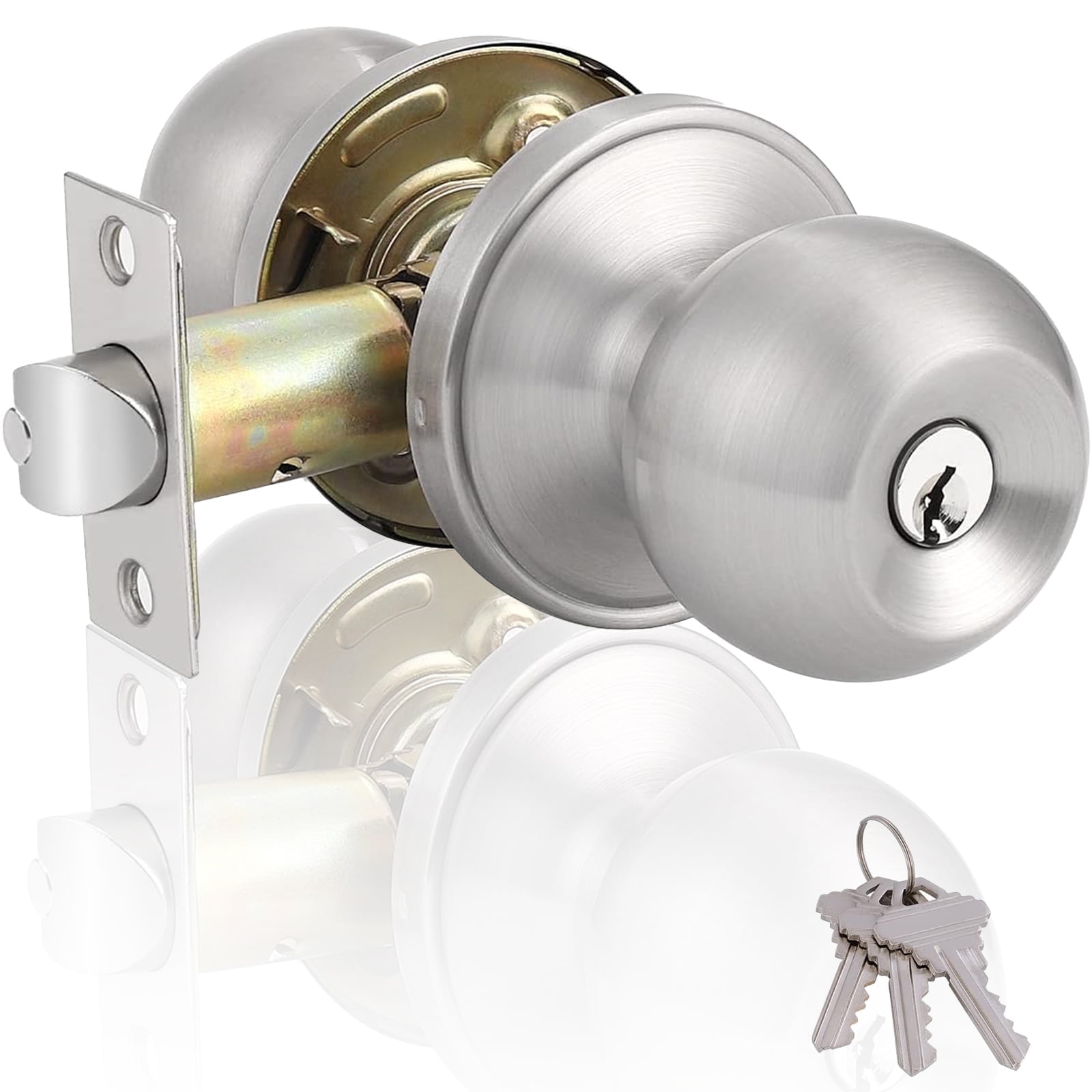 ZOUYUE Door Knob, Keyed Entry with Lock and 3 Keys, Satin Nickel ...