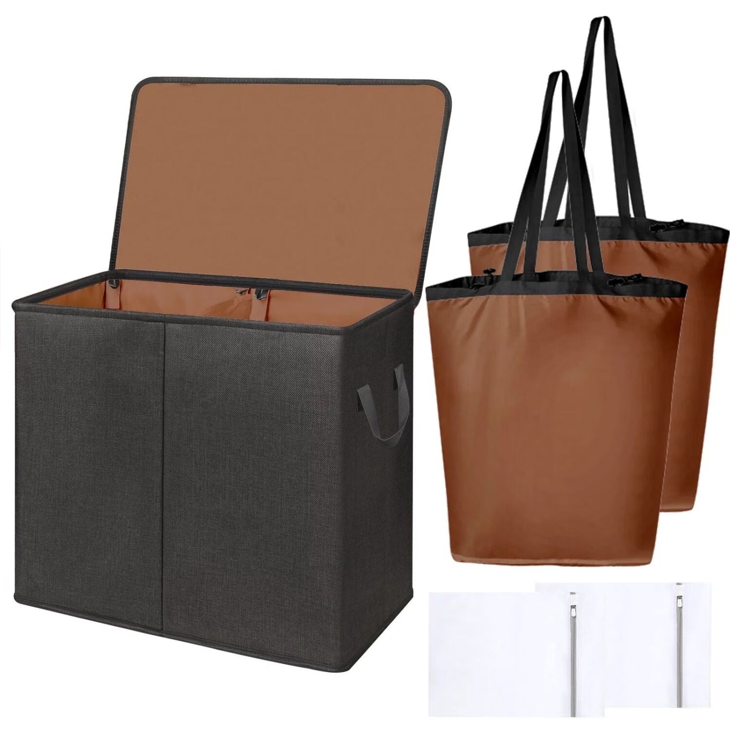 ZOUYUE Double Laundry Hamper with Lid & Removable Laundry Bags, Large ...