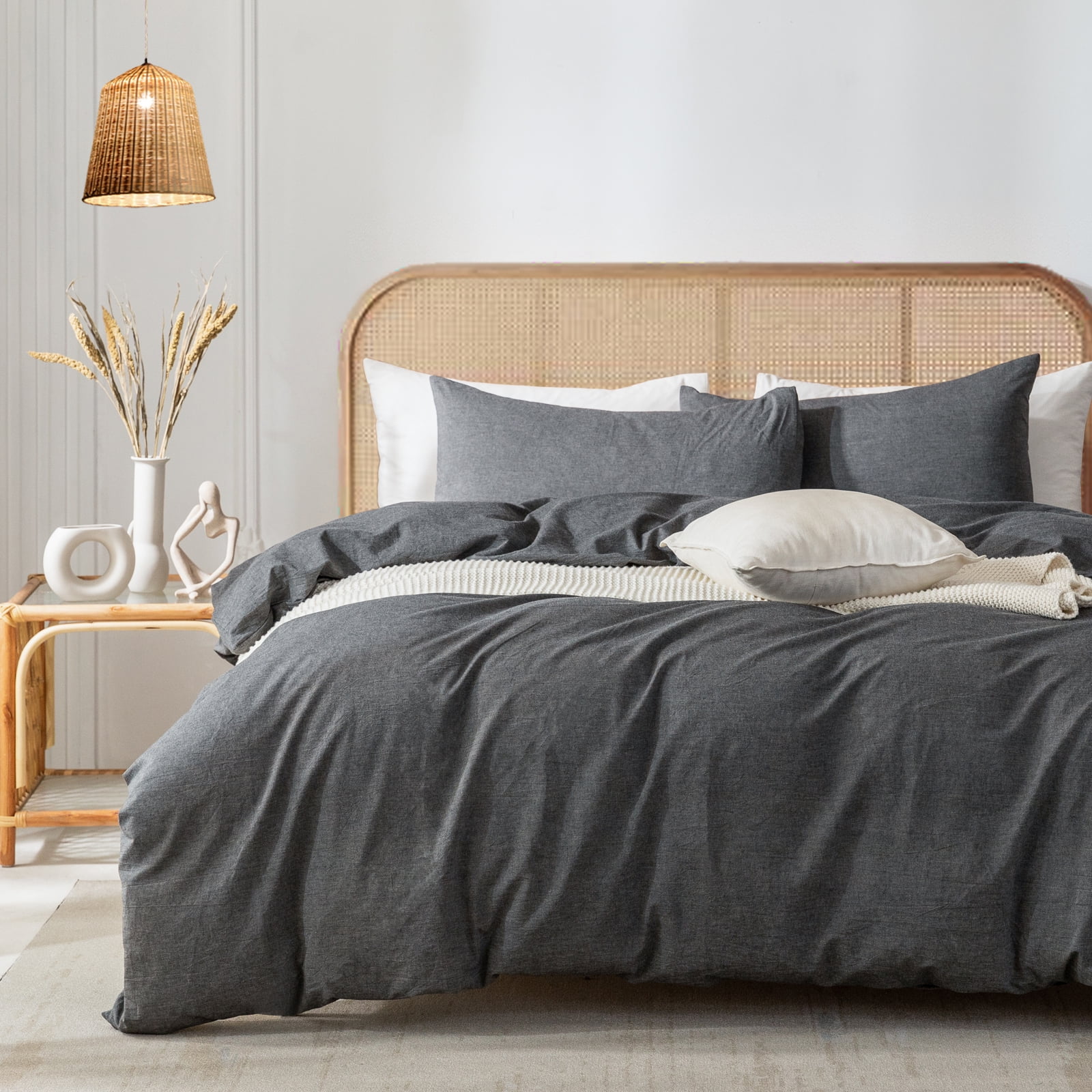 ZOVAN Duvet Cover Set 100% Washed Cotton Super Soft Breathable Durable ...