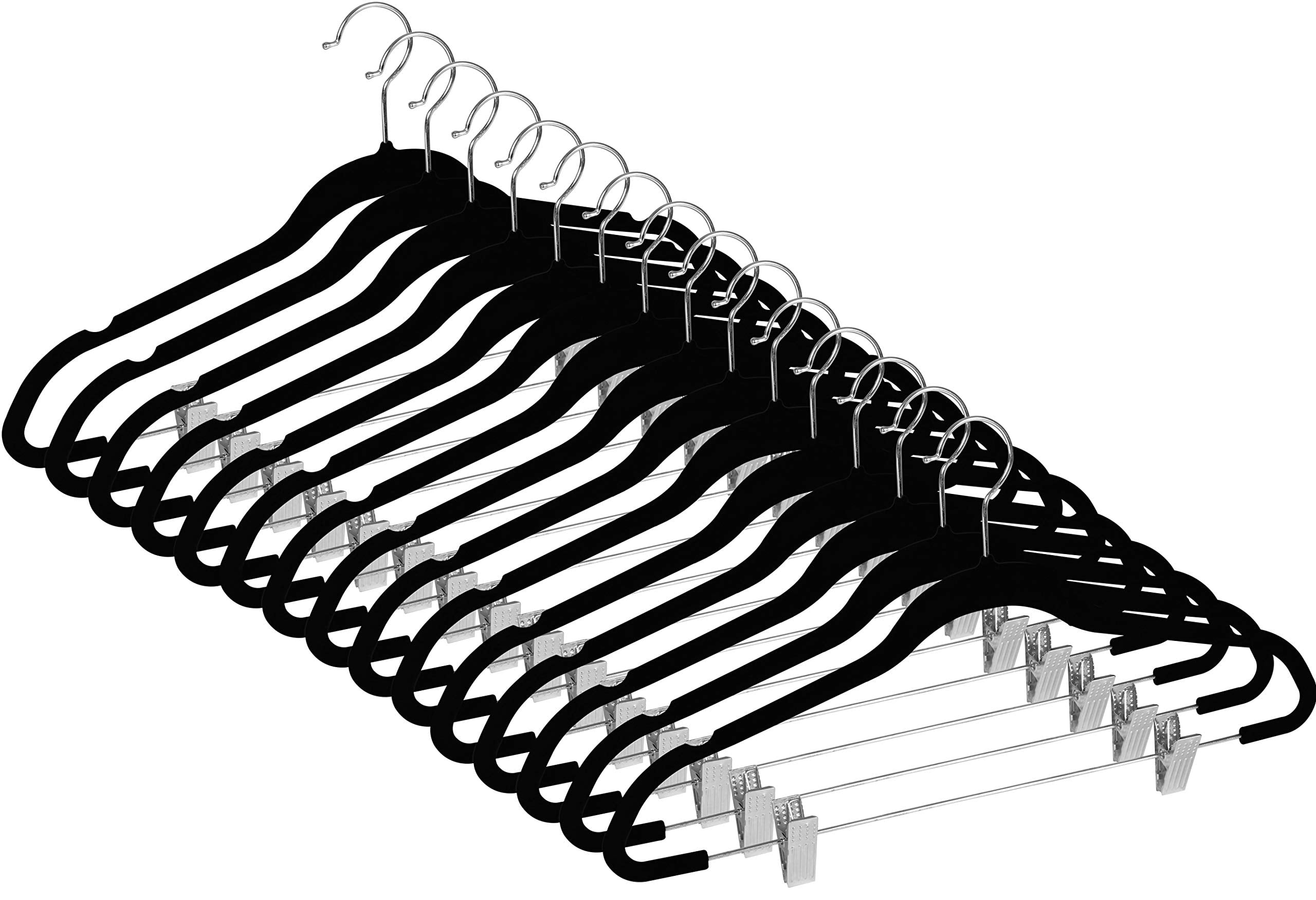 ZOYER Black Velvet Hangers 20 Pack - Heavy Duty Metal Felt with Clips ...