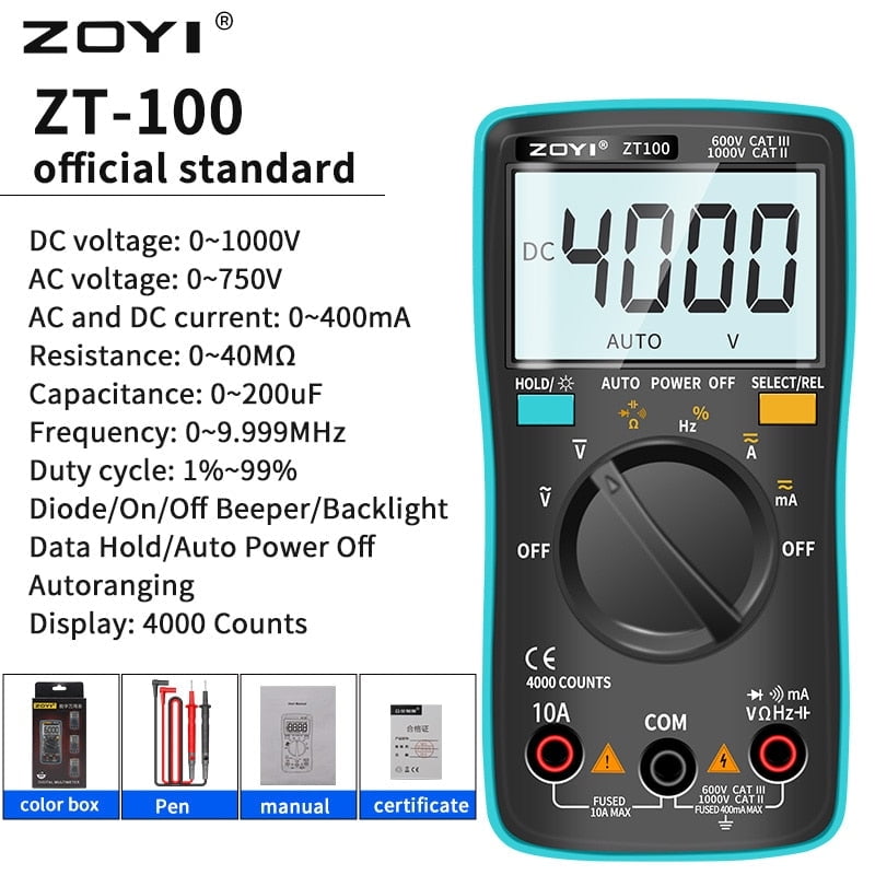 ZOYI Digital Multimeter Ammeter Voltmeter Resistance Frequency ...