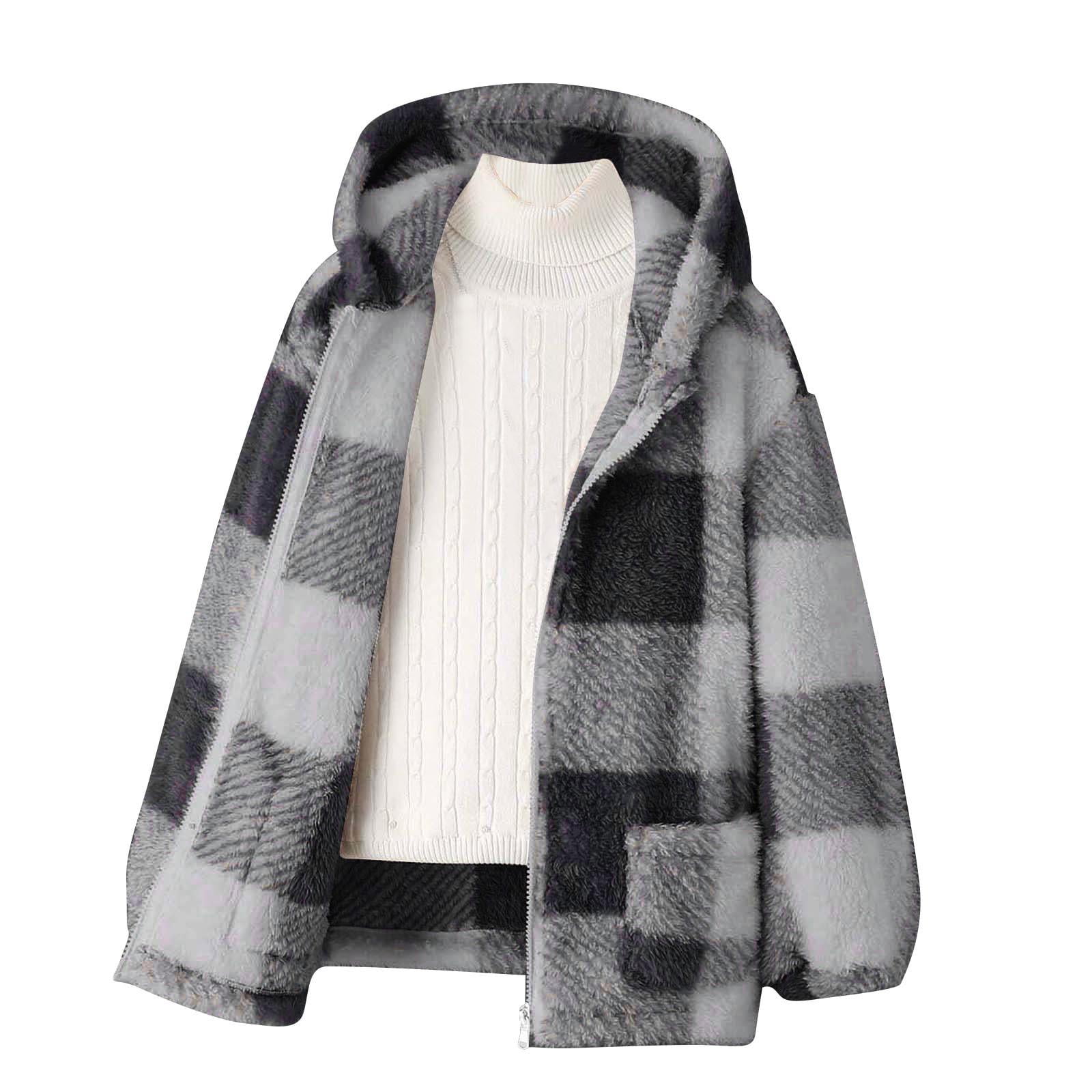ZOYOEN Girls Plaid Fleece Jacket with Hood- Fashion Casual Warm Long ...