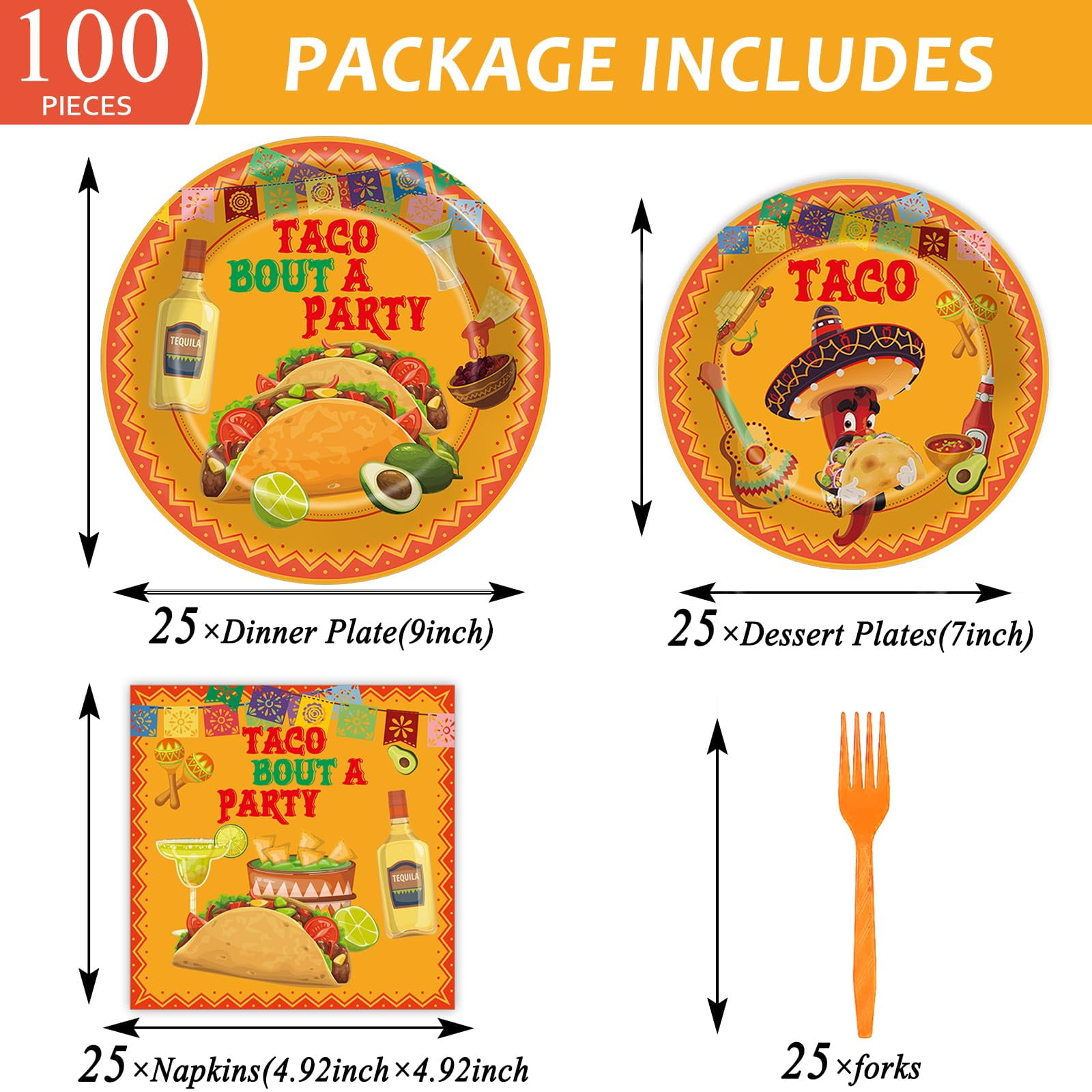 ZOiiWA 100 Pcs AJH3 Let's Taco Bout A Party Tableware Set Mexican ...